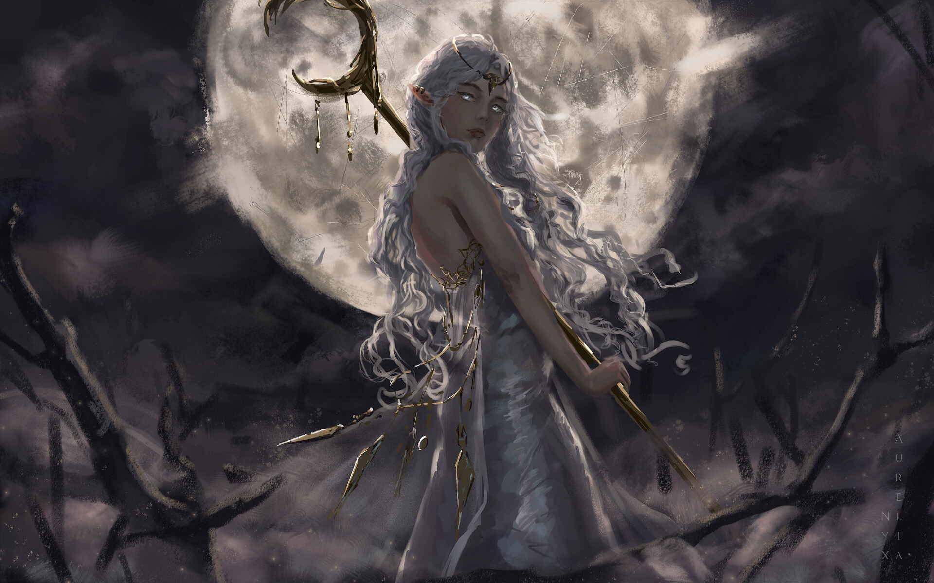 Lady In The Moon Illustrations