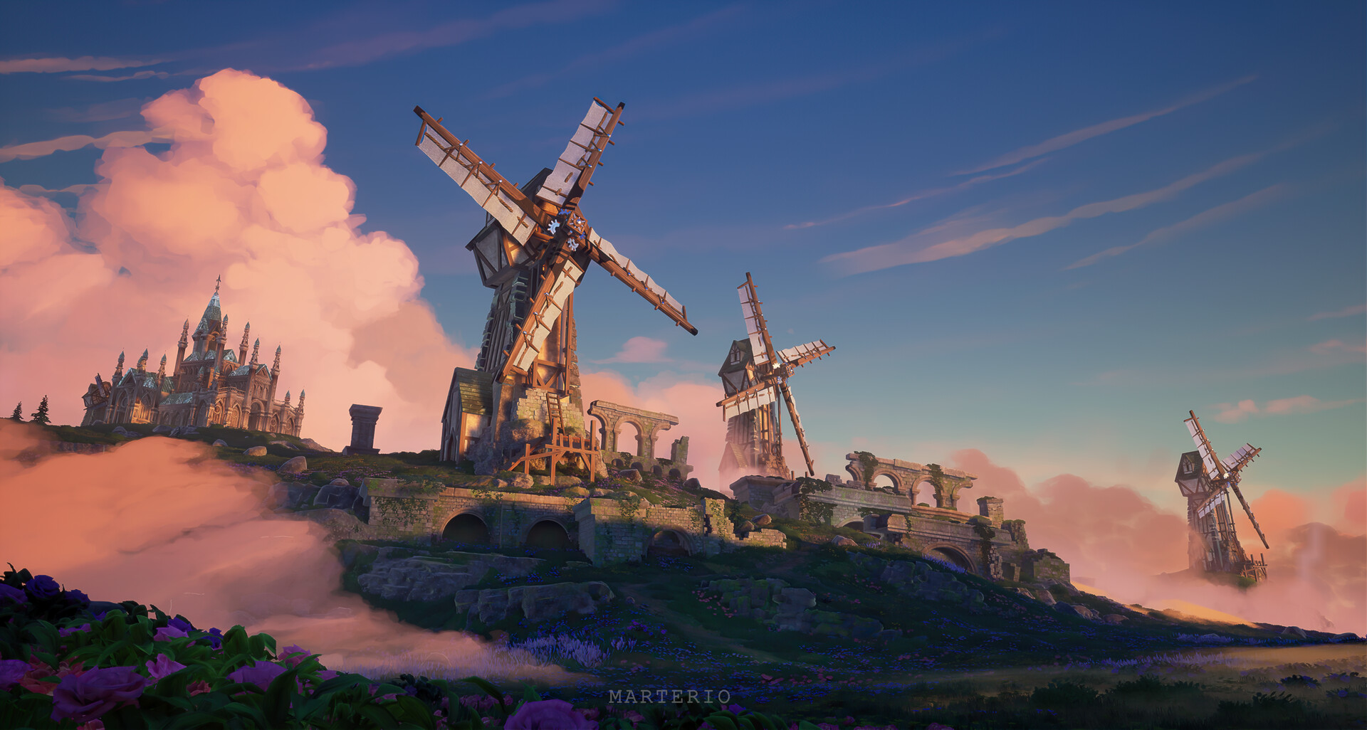 ArtStation - Stylized windmill grassland