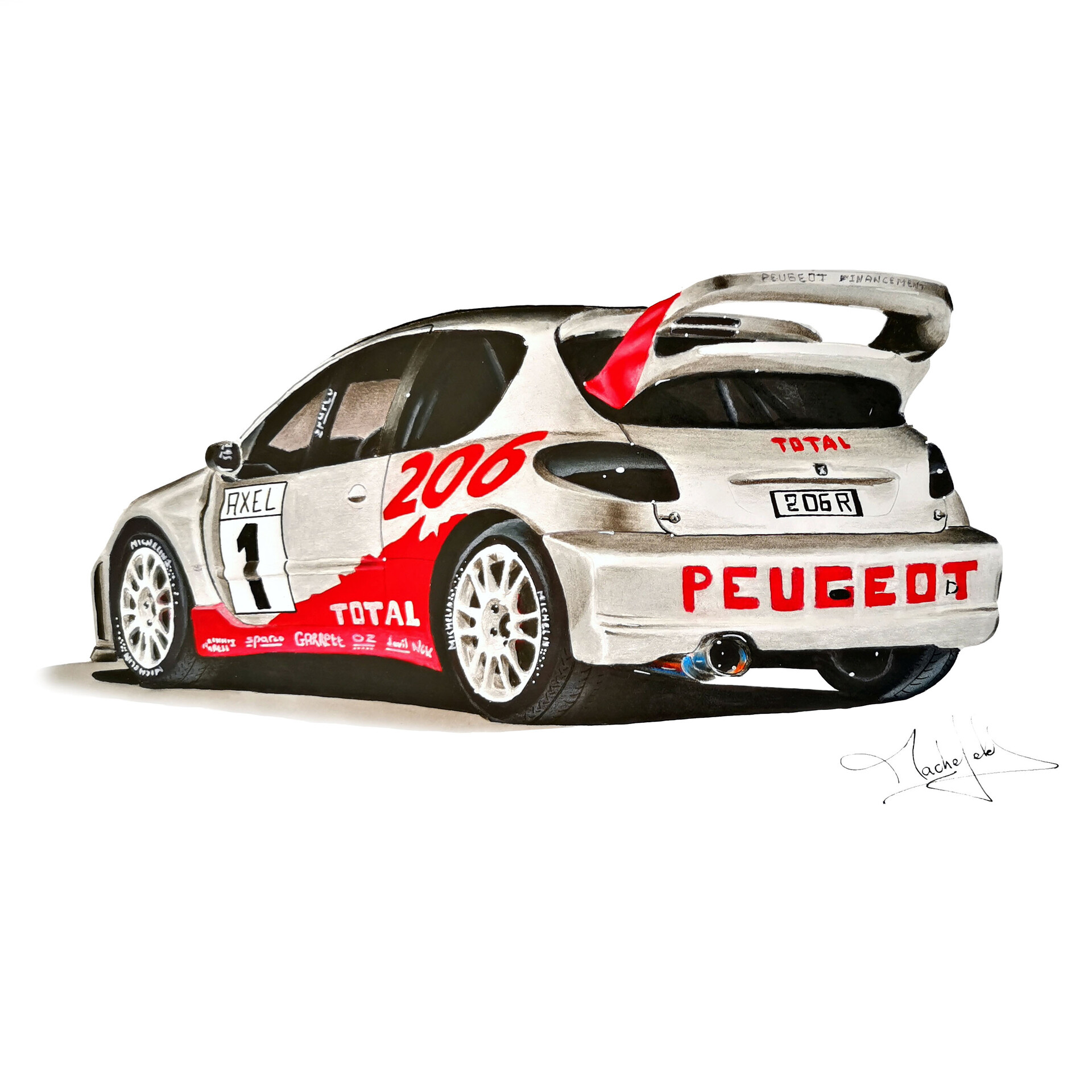 Benji - PEUGEOT 206 WRC livrée personnalisée dessinée à la main