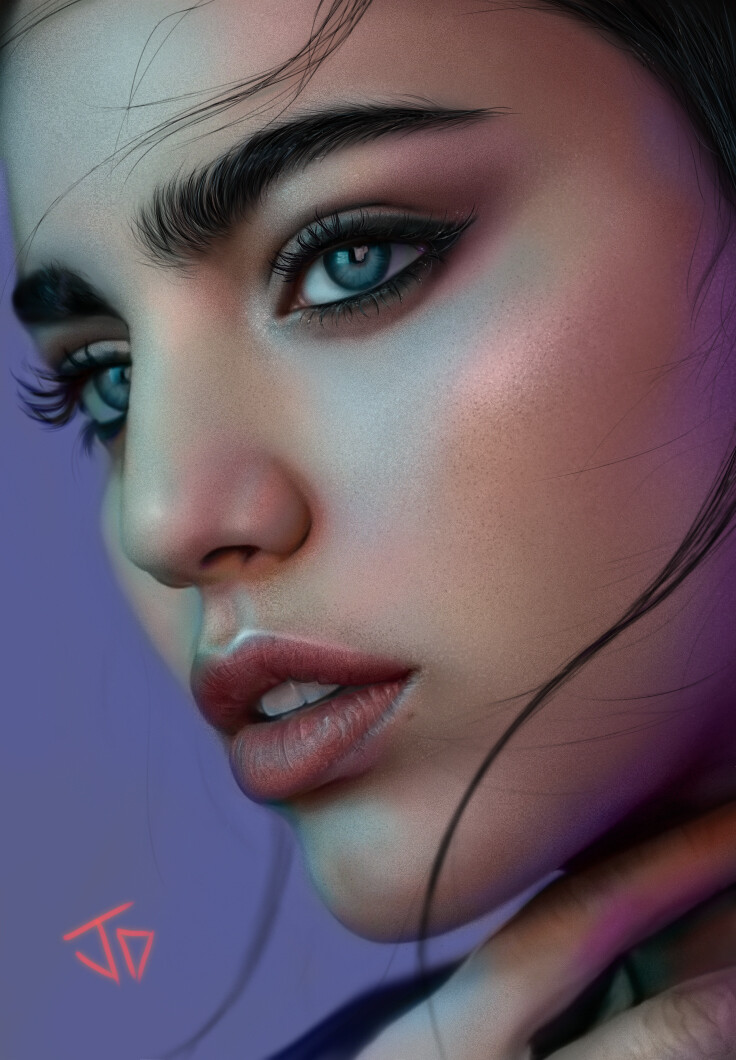 ArtStation - Realistic Neon Portrait Painting