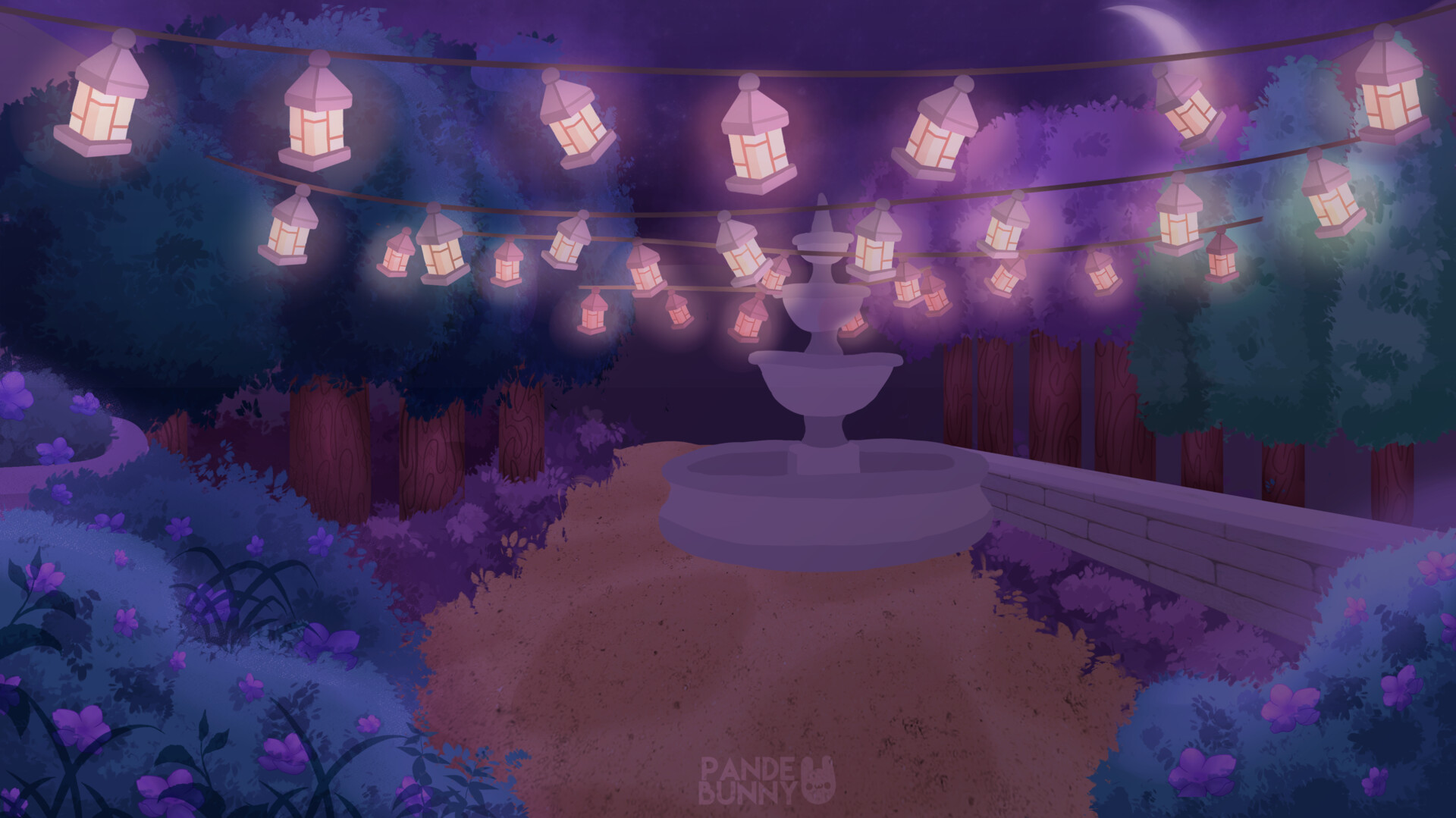 ArtStation - Nightime garden (Background)