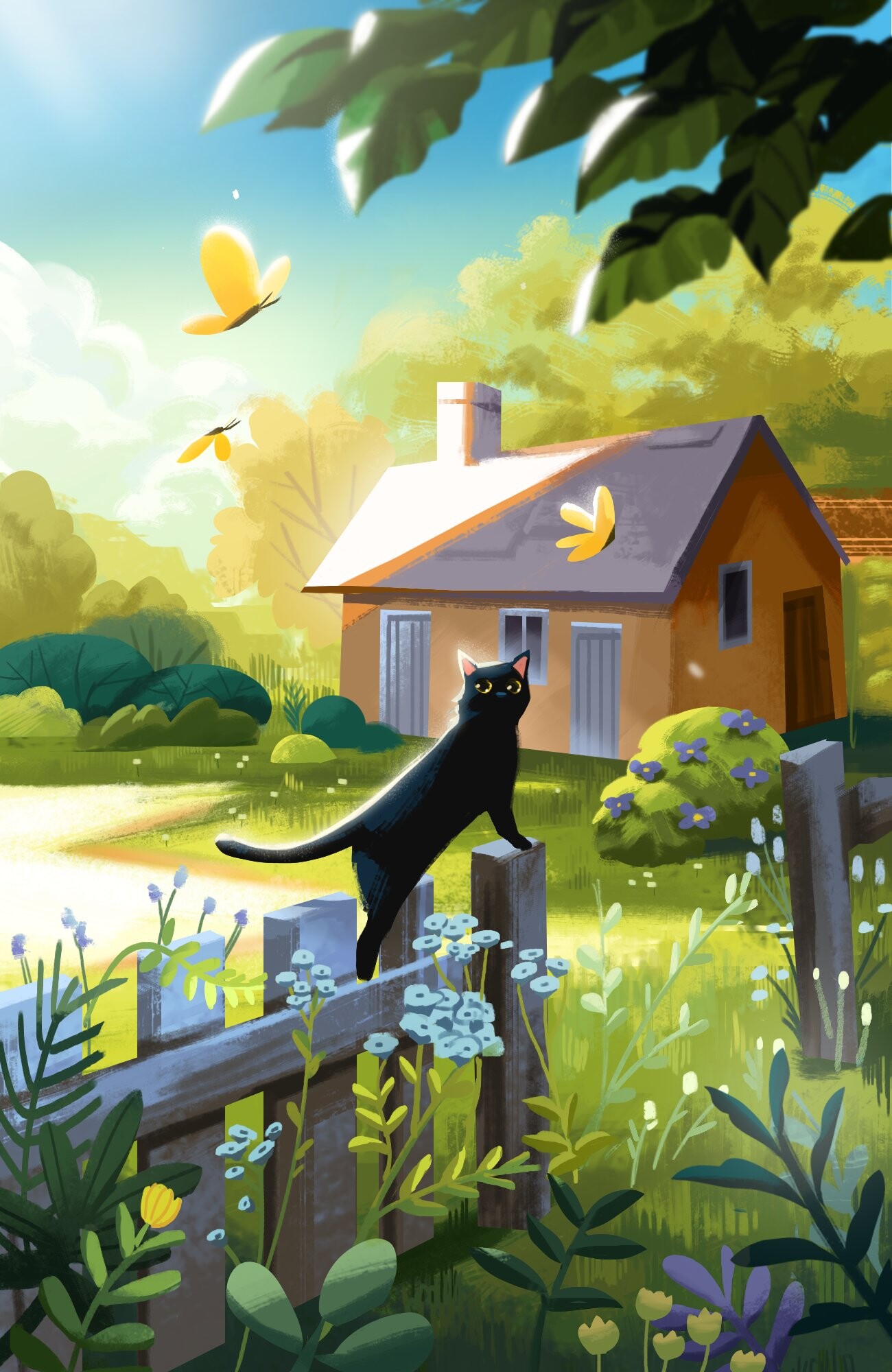 ArtStation - cat on a fence