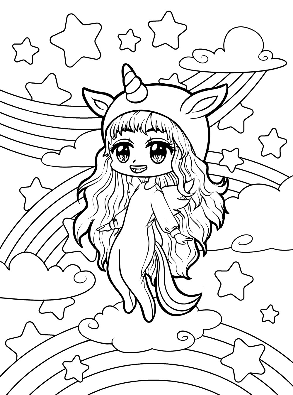 chibi coloring pages easy