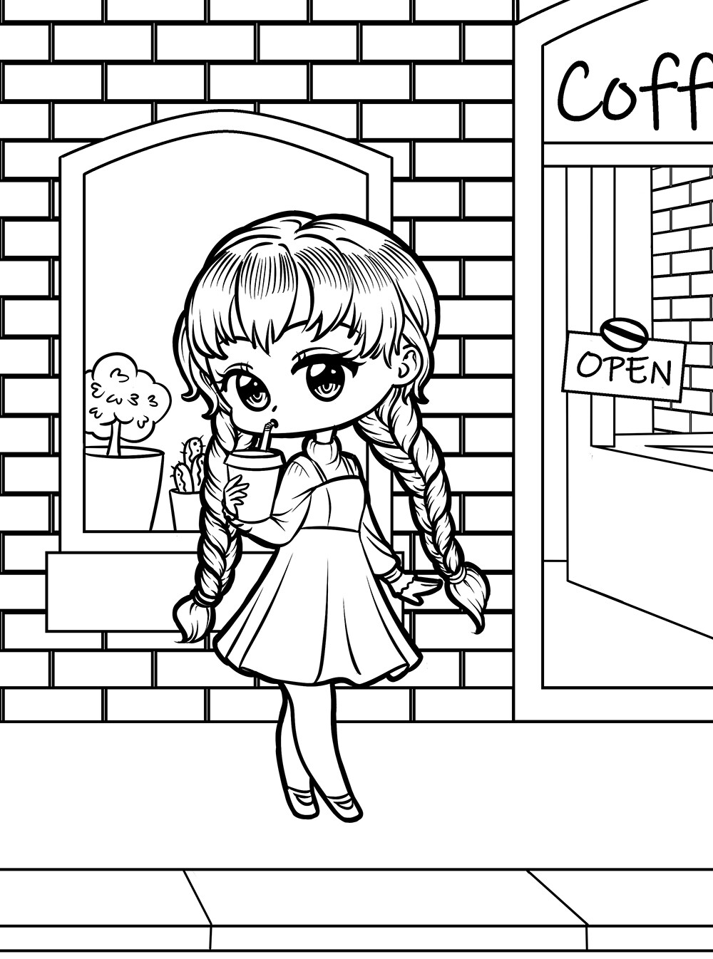 chibi coloring pages easy