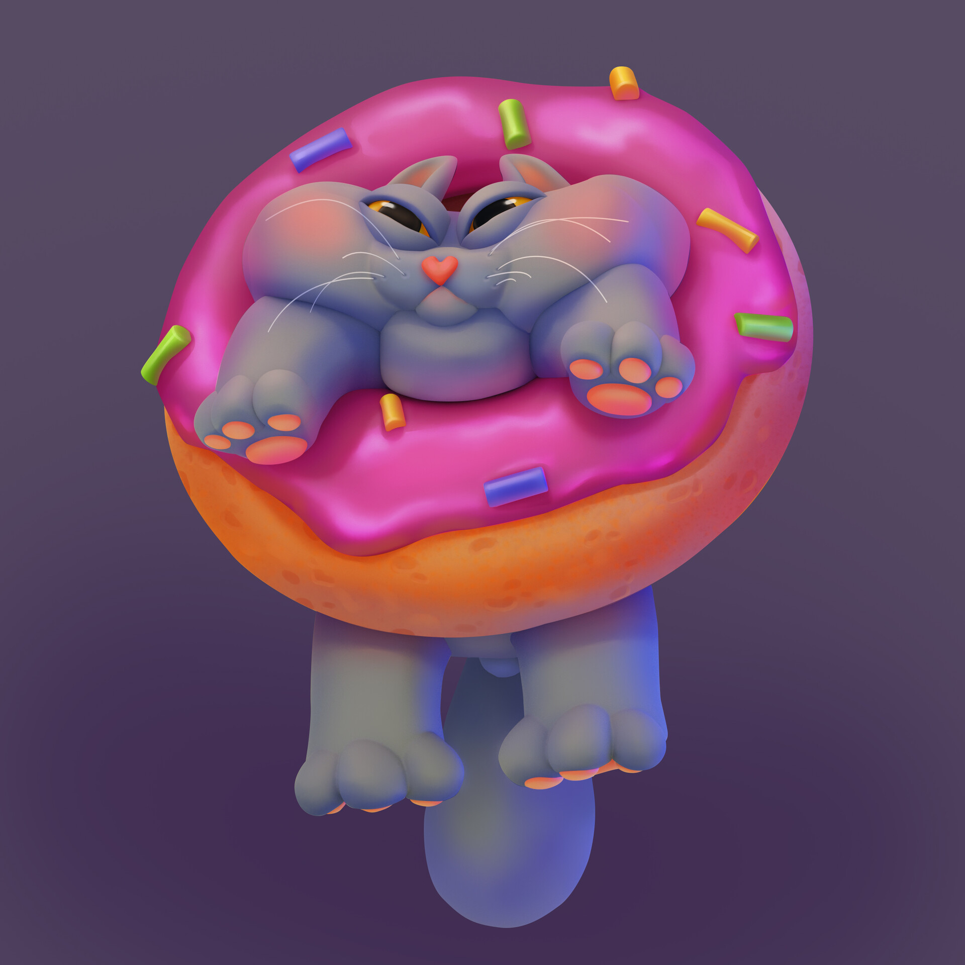 ArtStation - 3D+ 2D casual fat cat in donut