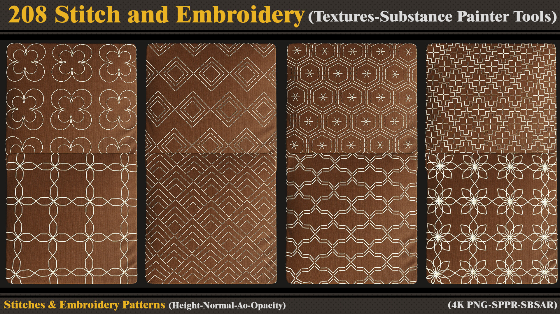 Zahra.3D - 208 Stitch and Embroidery Patterns (Textures-sbsar-sppr-Alpha)