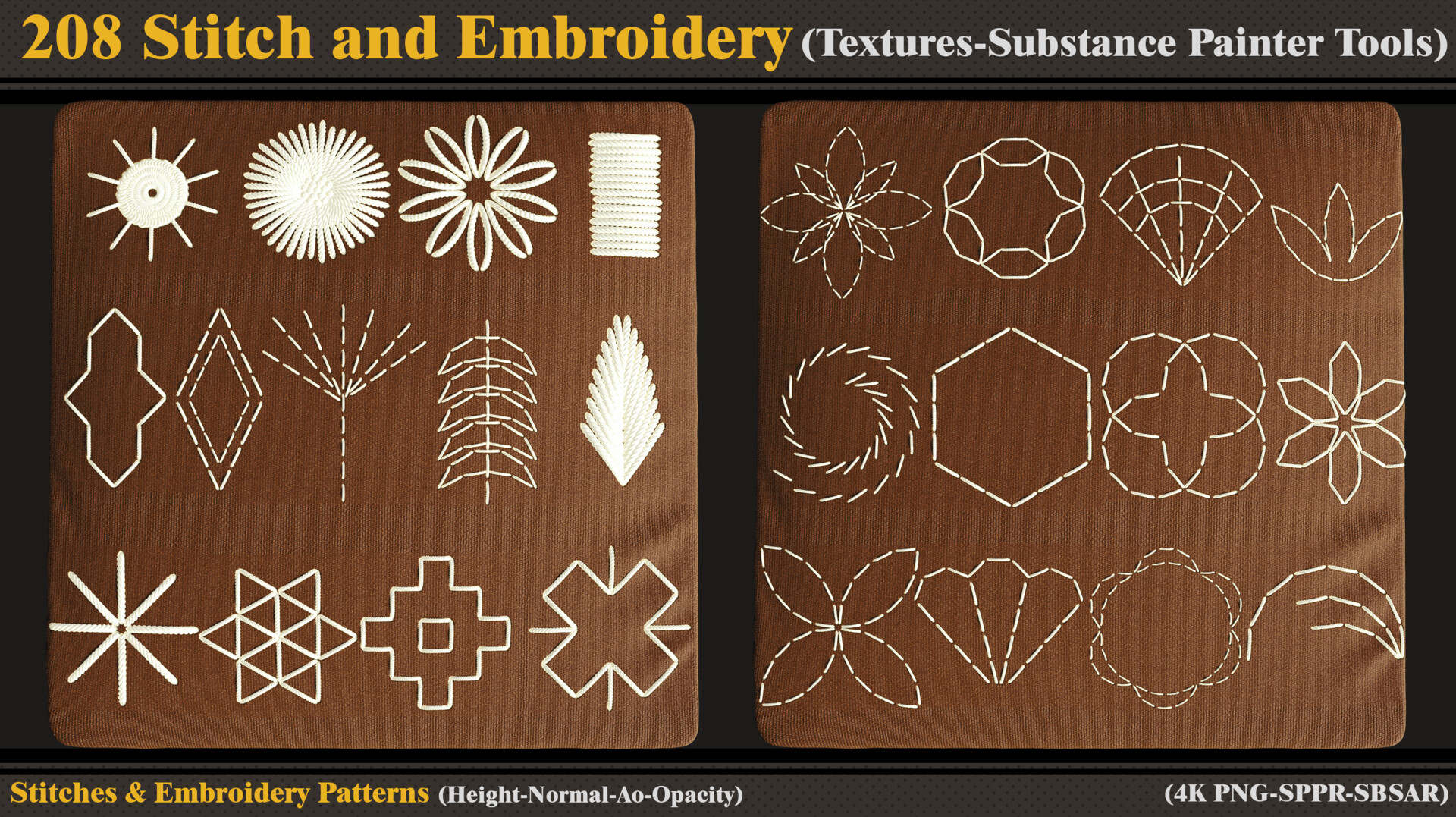 Zahra.3D - 208 Stitch and Embroidery Patterns (Textures-sbsar-sppr-Alpha)