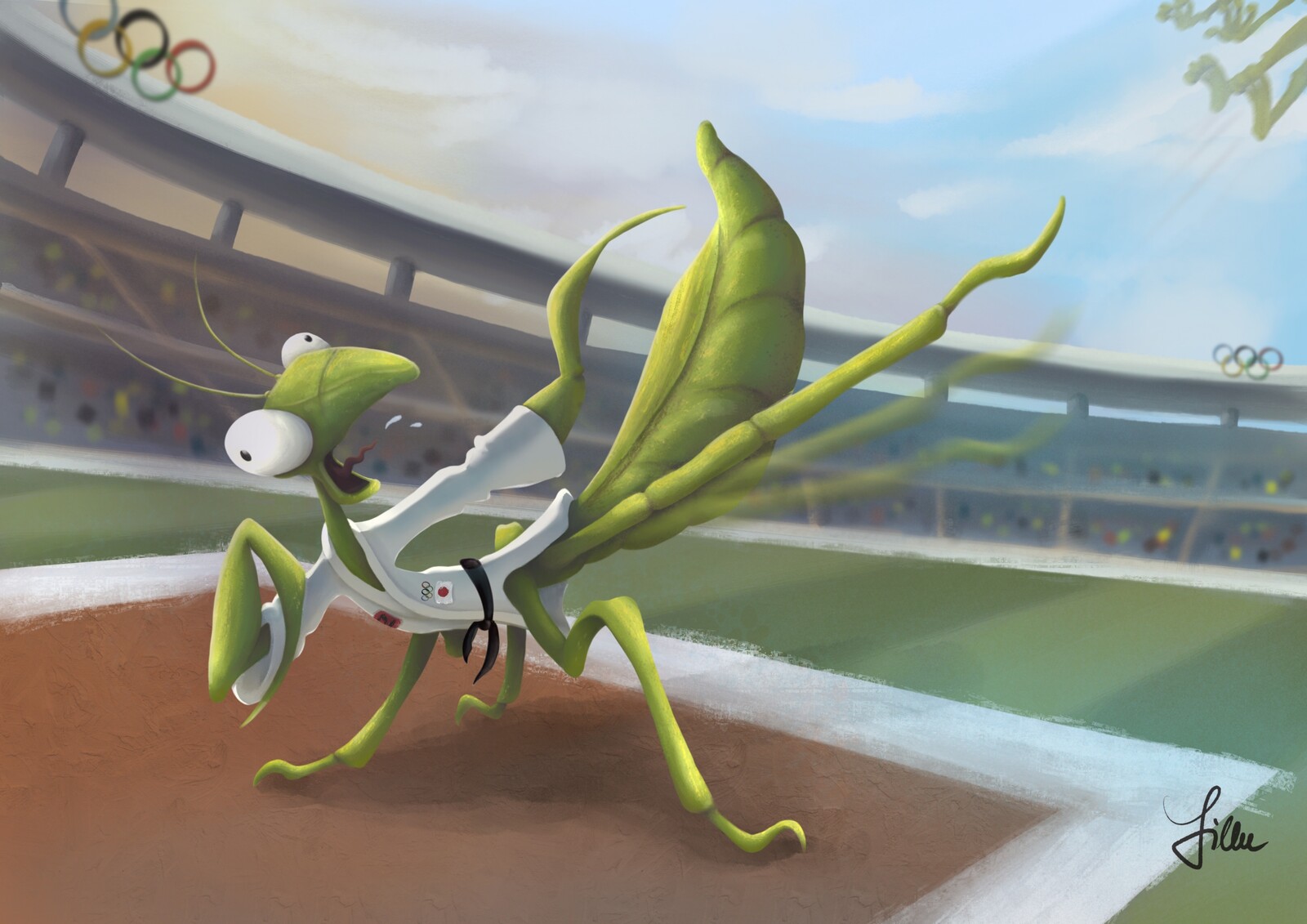 Sillustration - Curtis the Karate Mantis. He prays for no one.