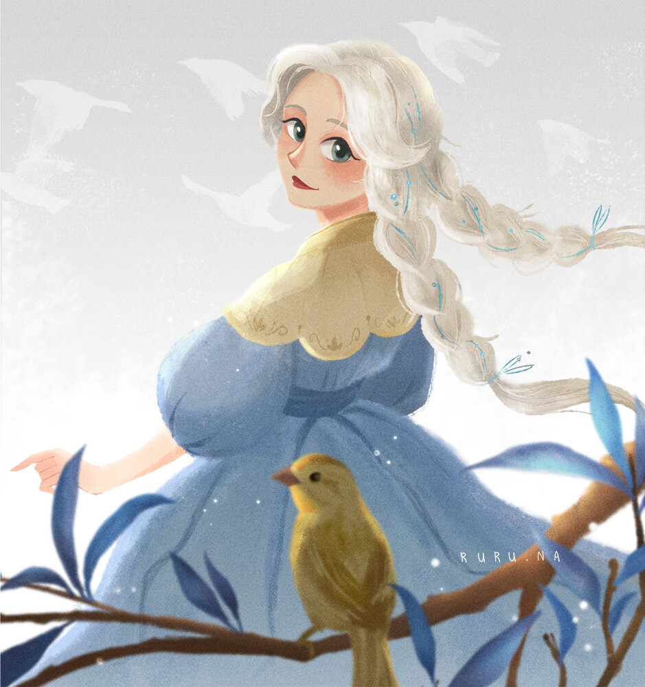 ArtStation - The Maiden patronizes birds and wears two white braids