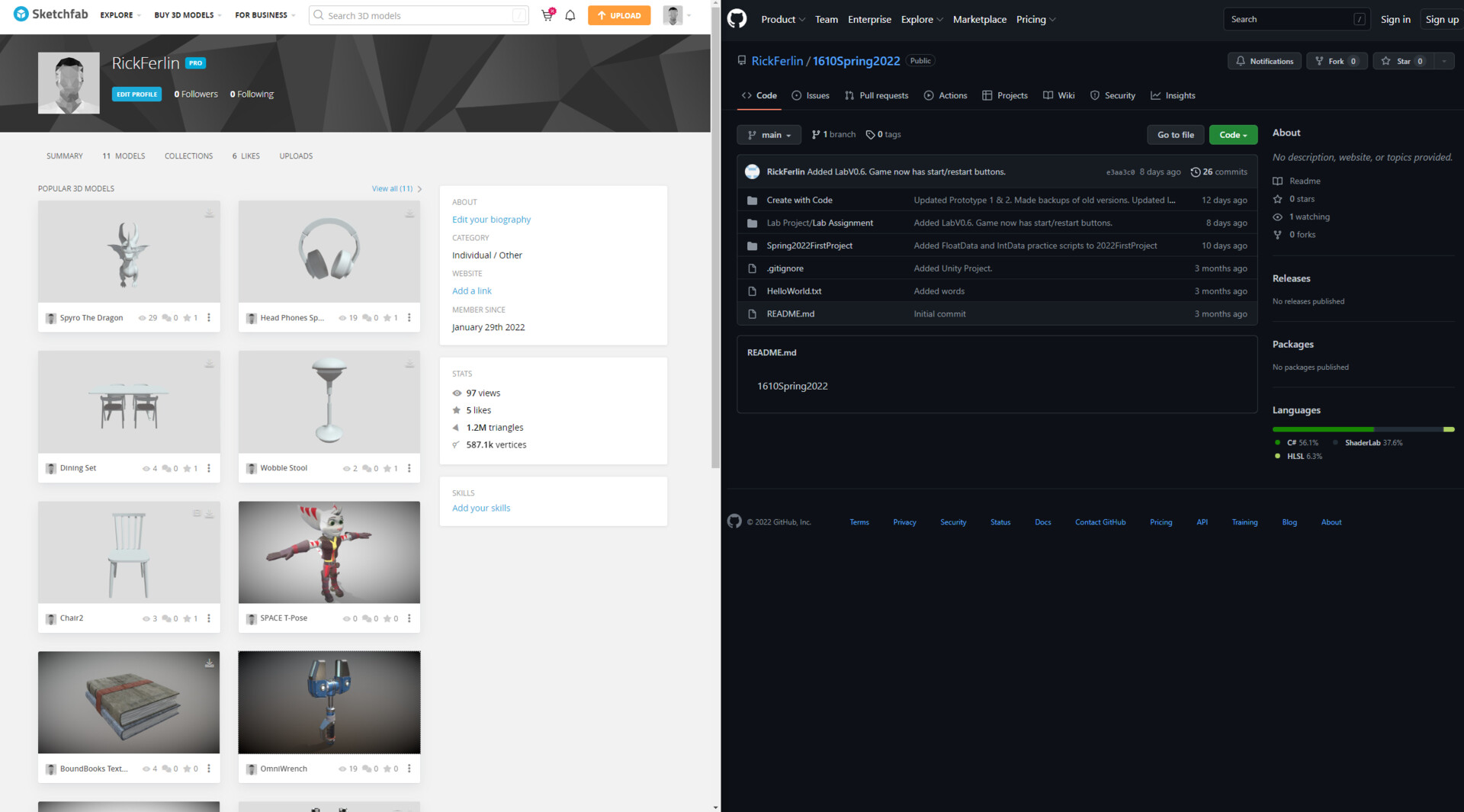 ArtStation - GitHub and SketchFab links.