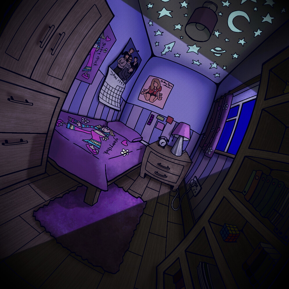 ArtStation - 90s bedroom fish eye illustration