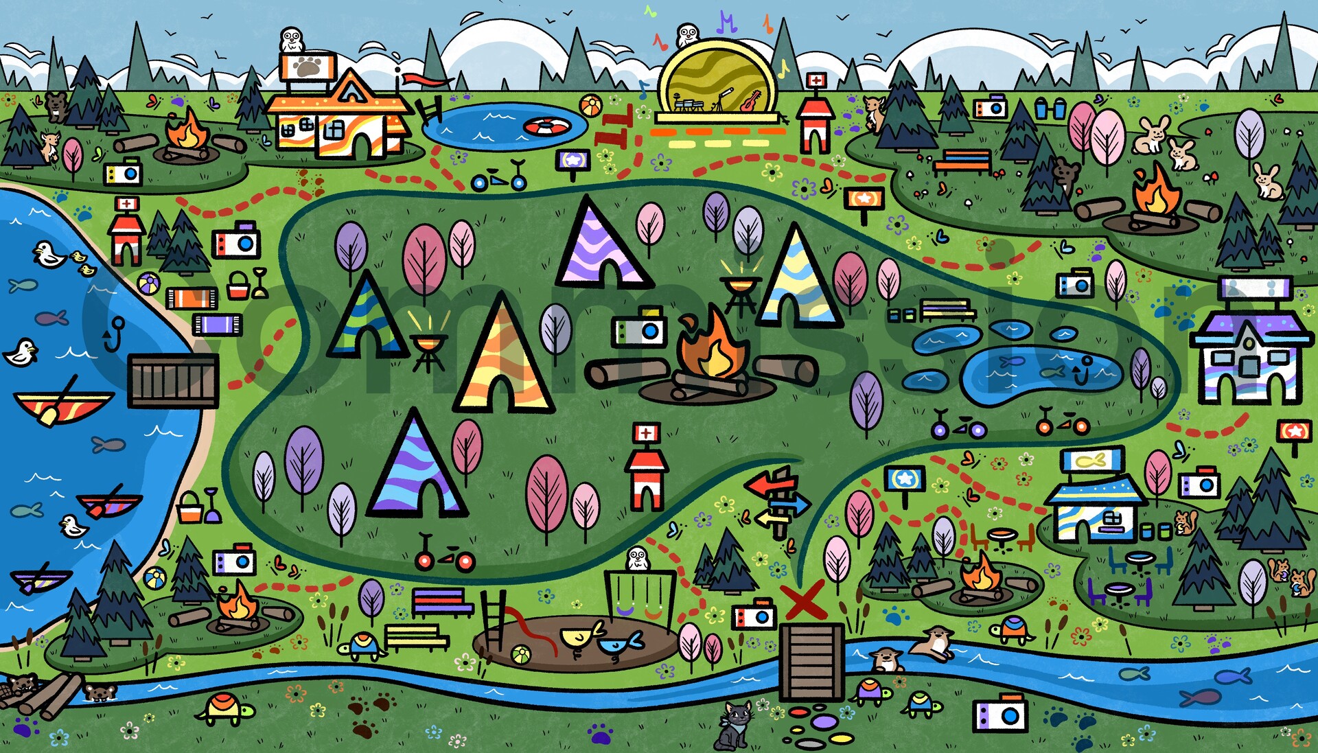 ArtStation - Summer Camp Map Illustration
