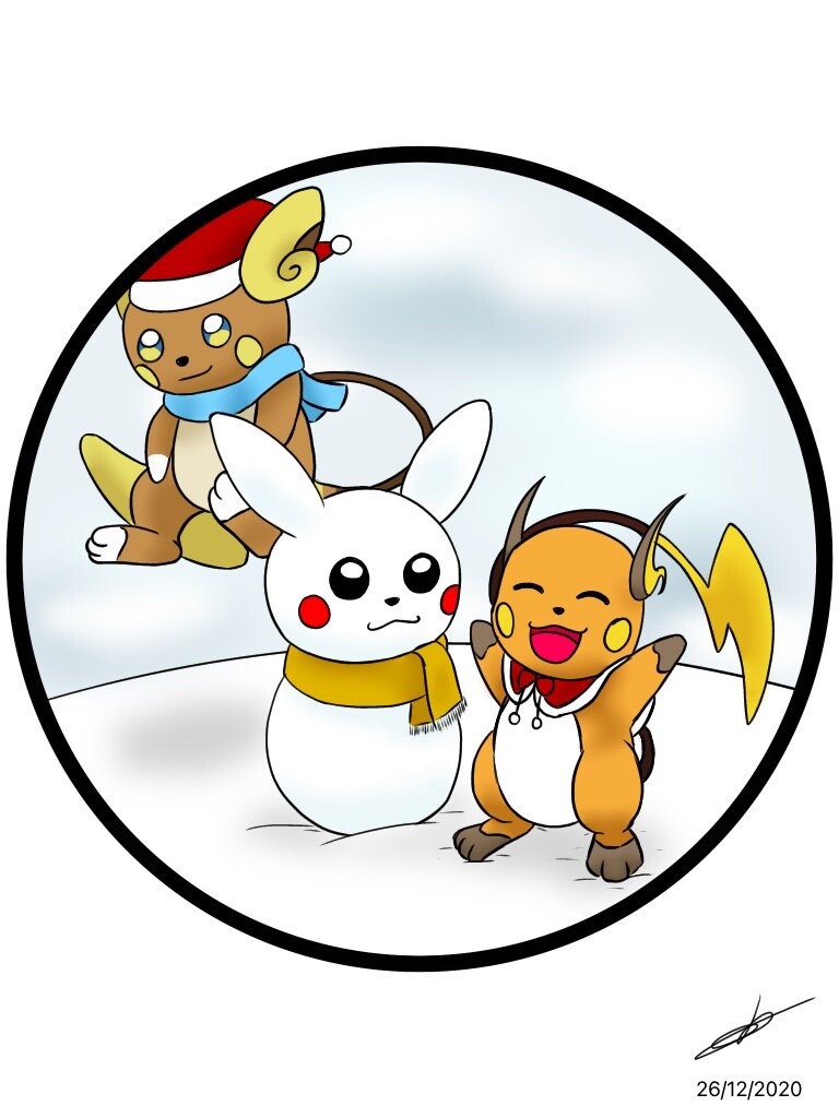ArtStation - Play in snow, Raichu and Alolan Raichu