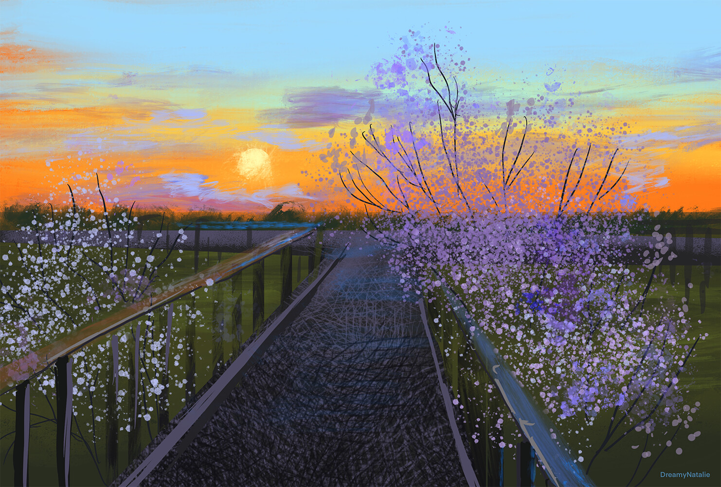 ArtStation - Apple tree blossom and sunset