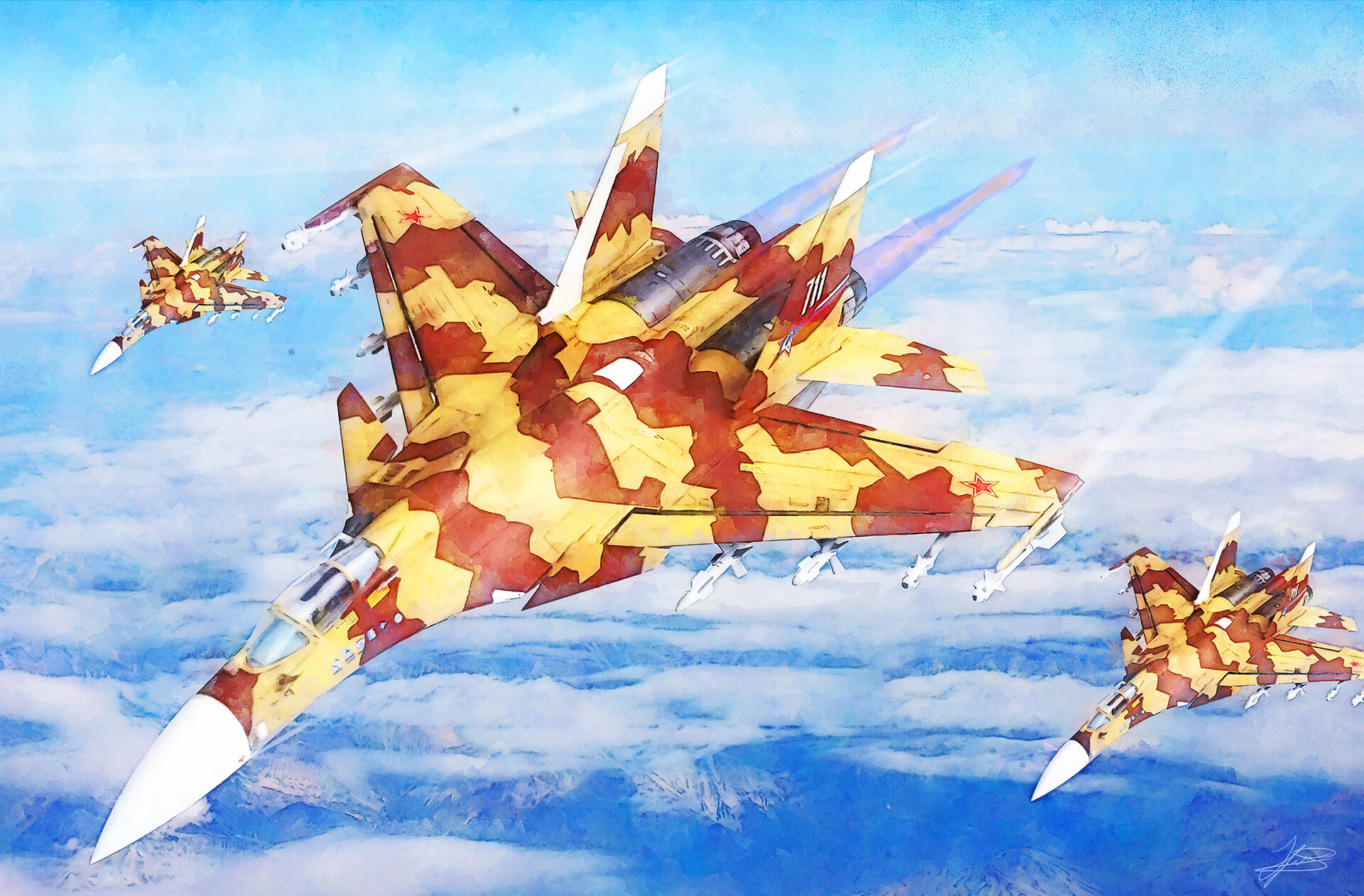 ArtStation - Digital Watercolor - Su-37 Terminator