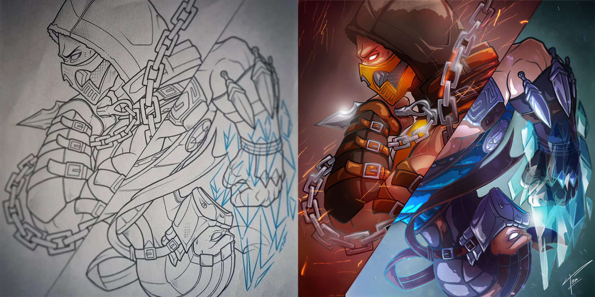 Scorpion Vs Sub Zero Mortal Kombat Drawing Mortal Kombat Scorpion Vs