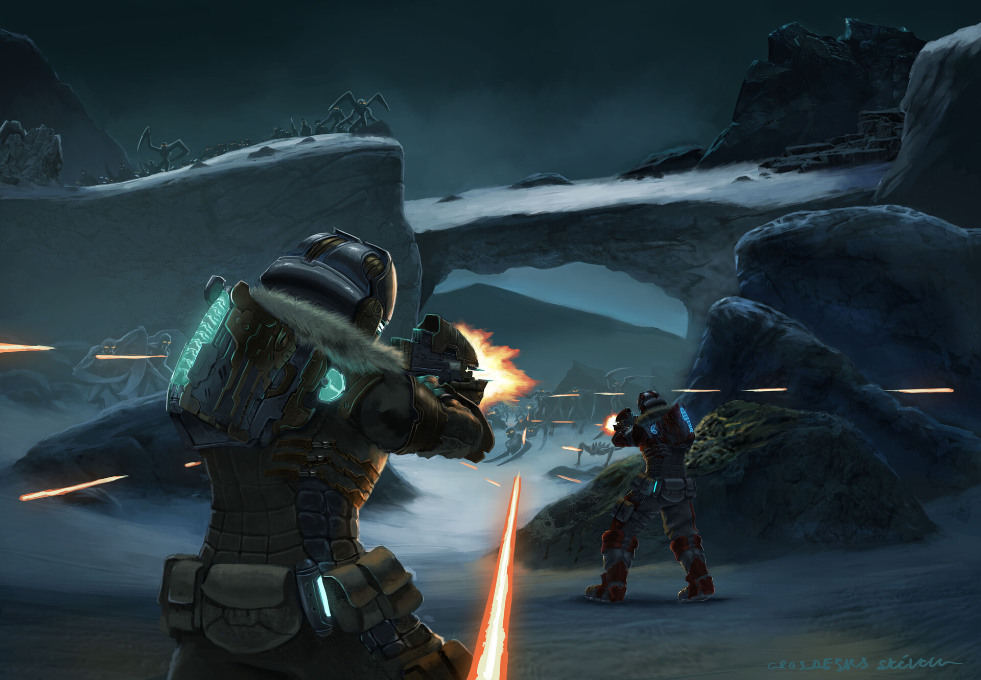 ArtStation - Issac and Carver vs Necromorph and unitologist