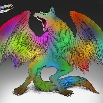 Rainbow Wolves With Wings
