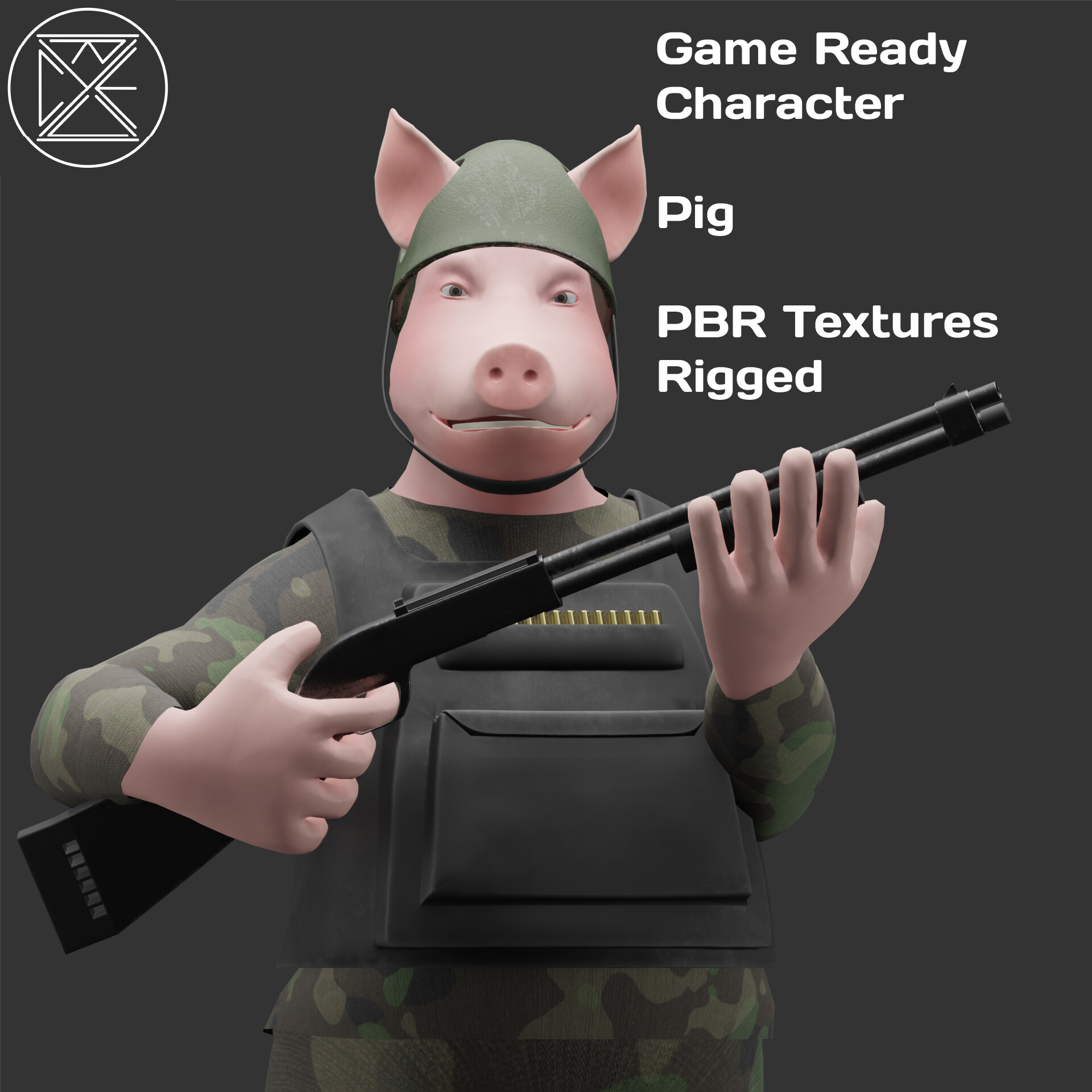 ArtStation - Character Military Pig with Weapon Shotgun