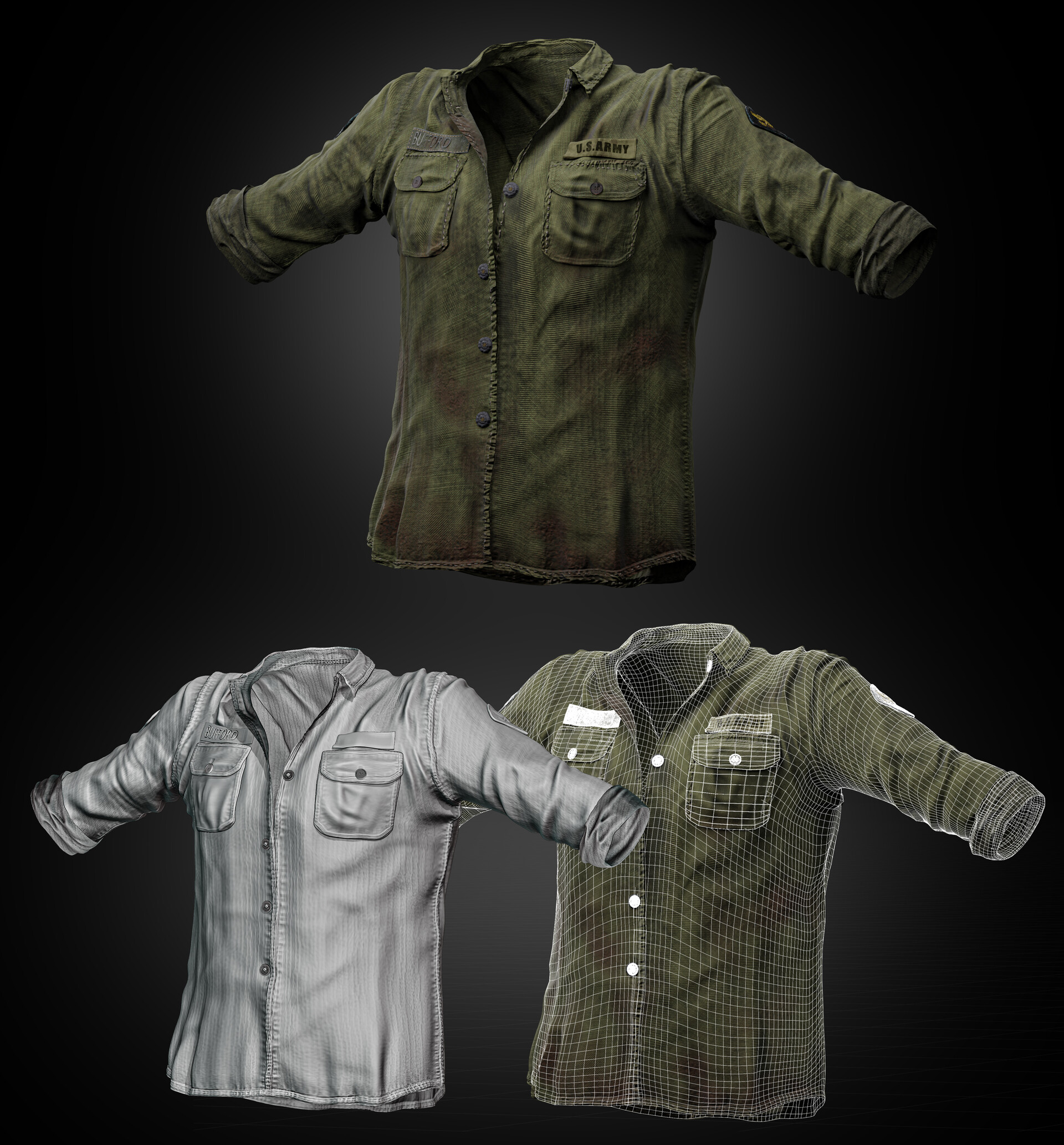 ArtStation - U.S.MILITARY SHIRT - Game topology