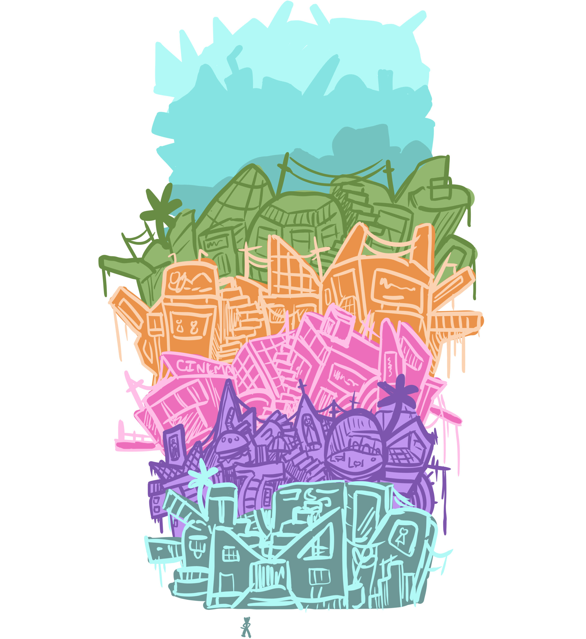 Amy Freeman - Hellmall - Buildings and rooms concept art