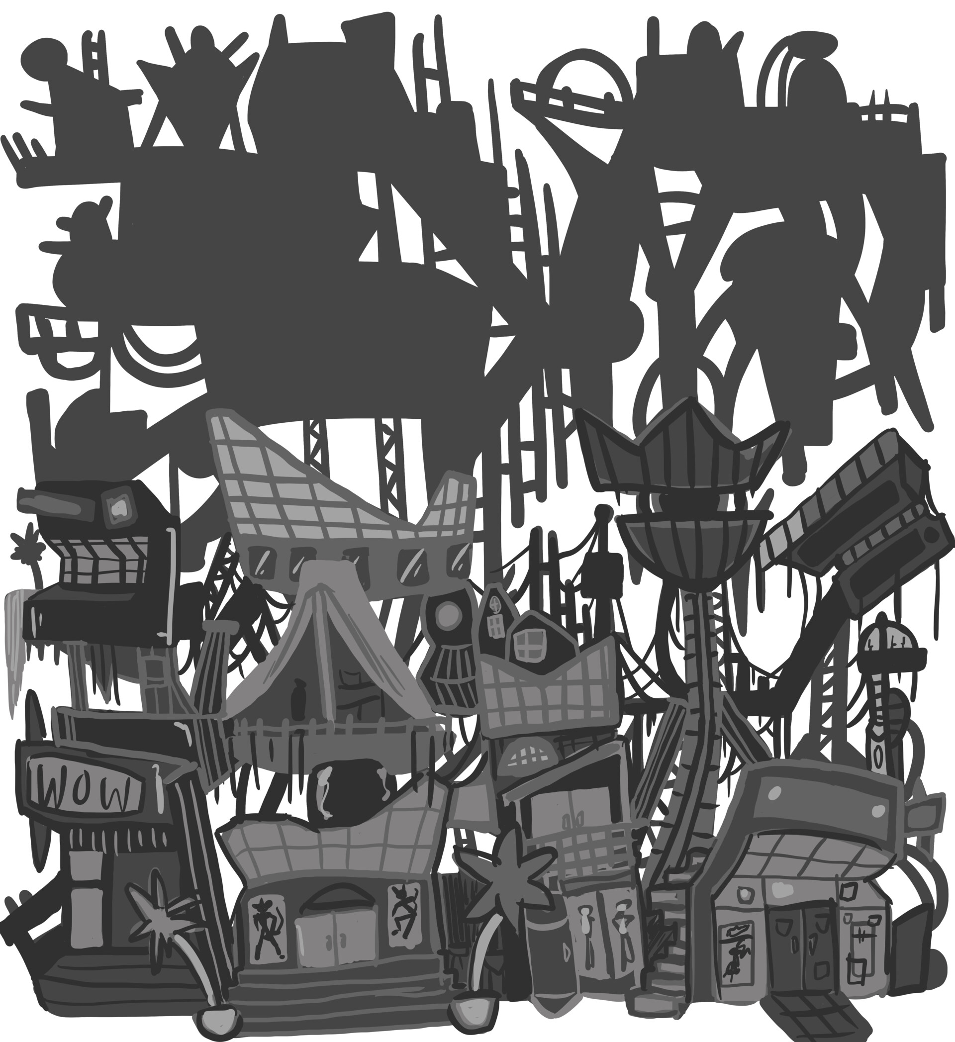 Amy Freeman - Hellmall - Buildings and rooms concept art