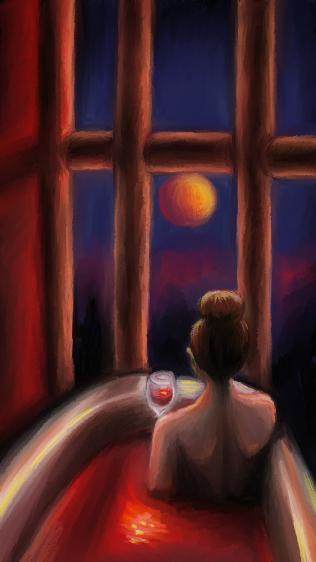 ArtStation - Red moonlight night