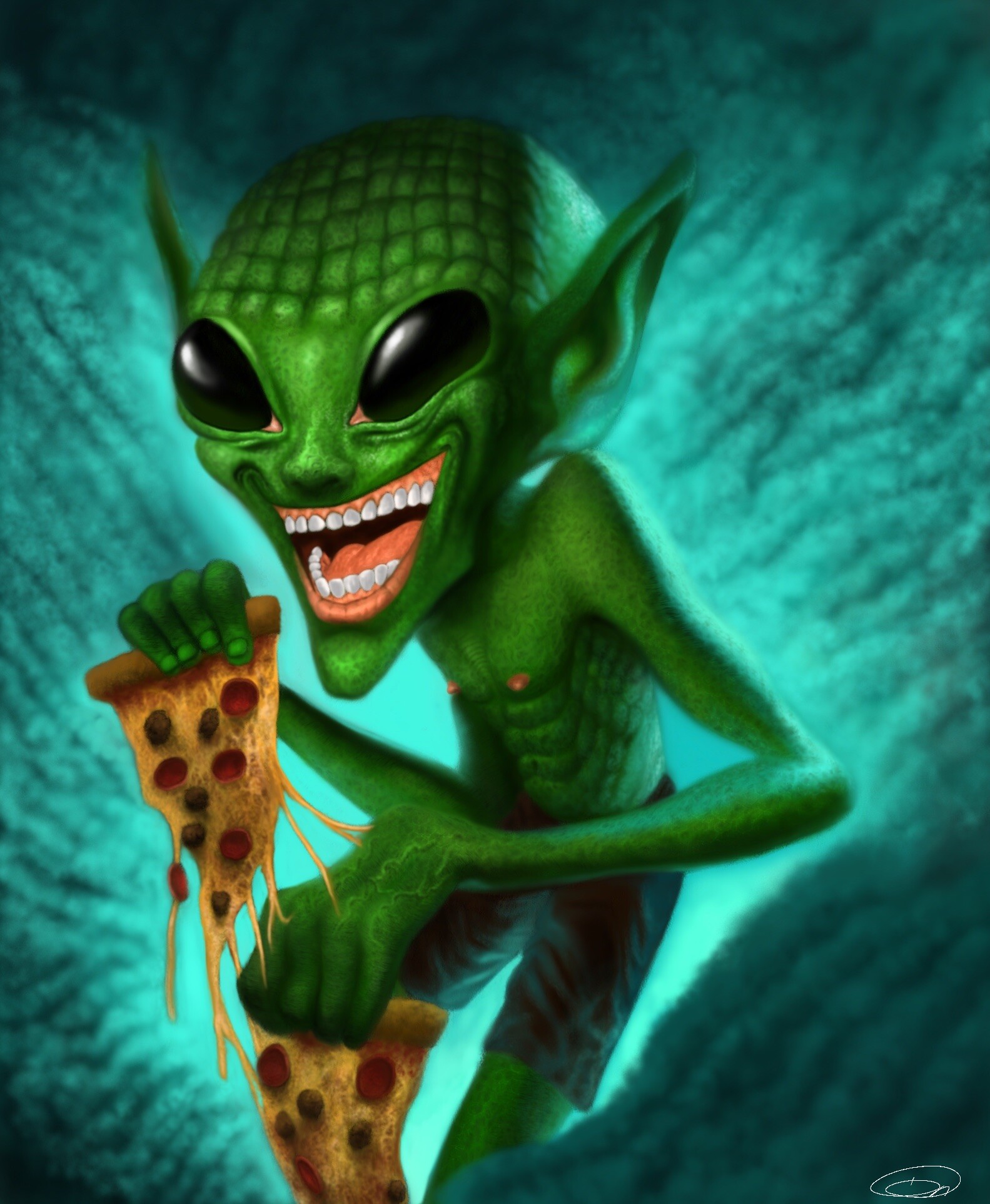 ArtStation - Crazy Alien Holding Pizza!