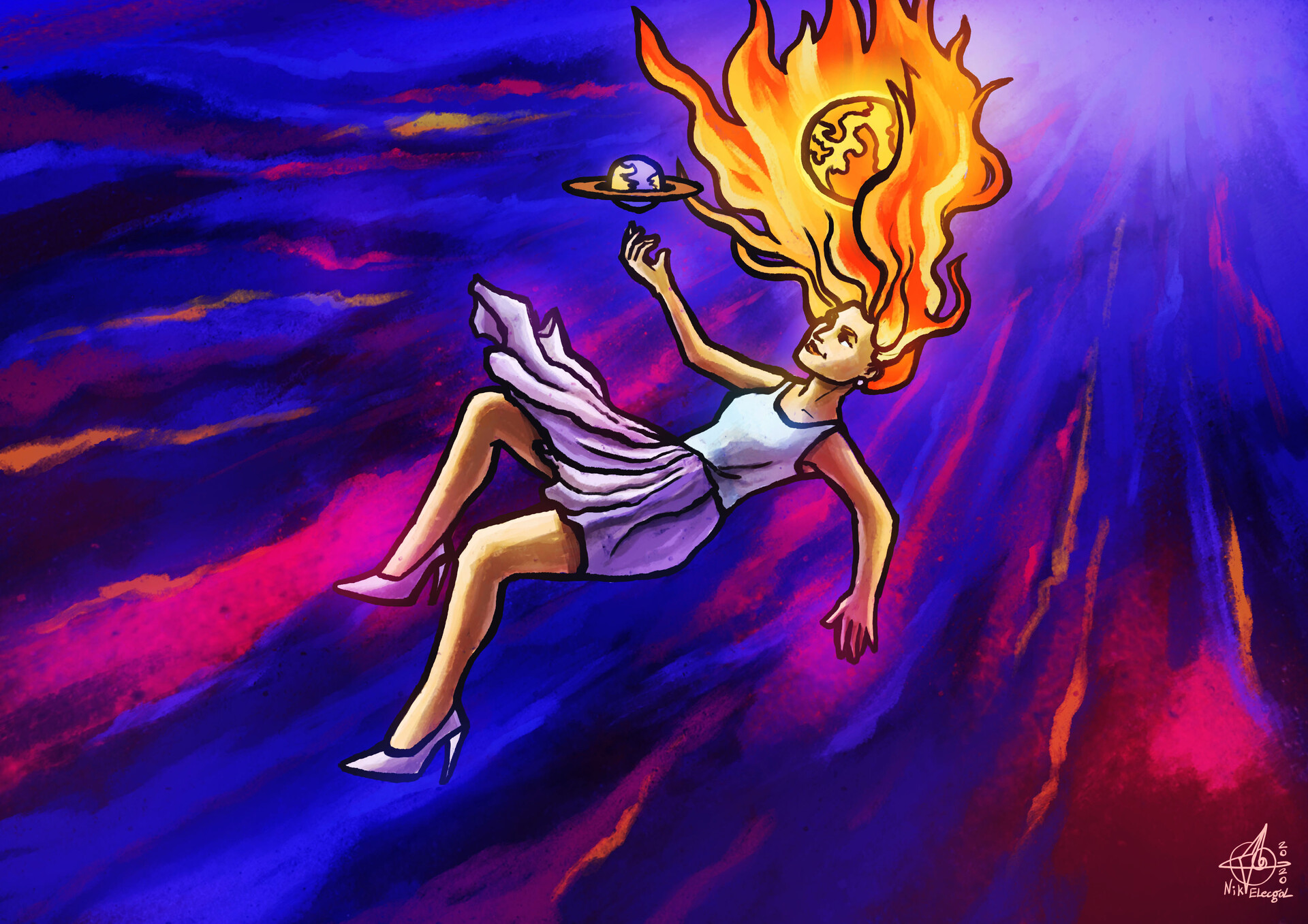 ArtStation - Woman flies down the space