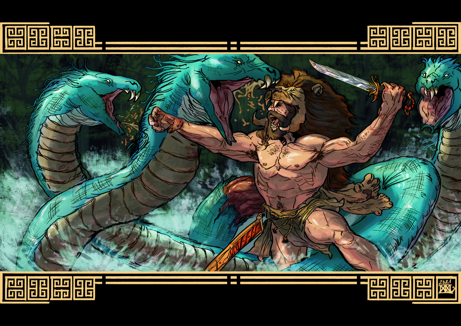 ArtStation - Heracles and the Hydra of Lerna.