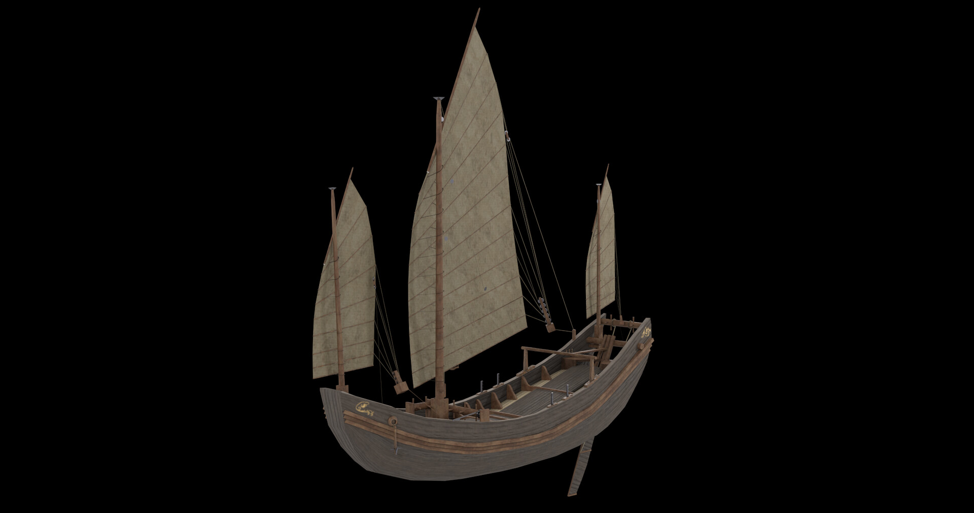ArtStation - Low-poly three-masted junk ship.