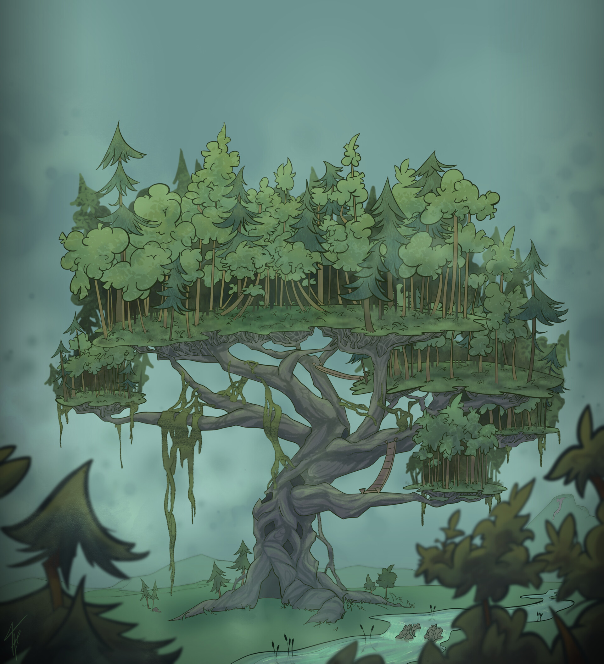 ArtStation - Giant Tree Under a Stormy Sky