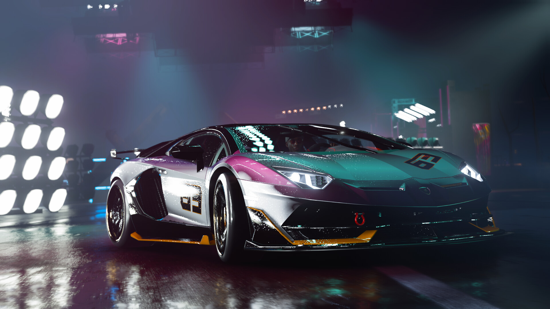 PTR Crispy - An Aventador under bisexual lighting.