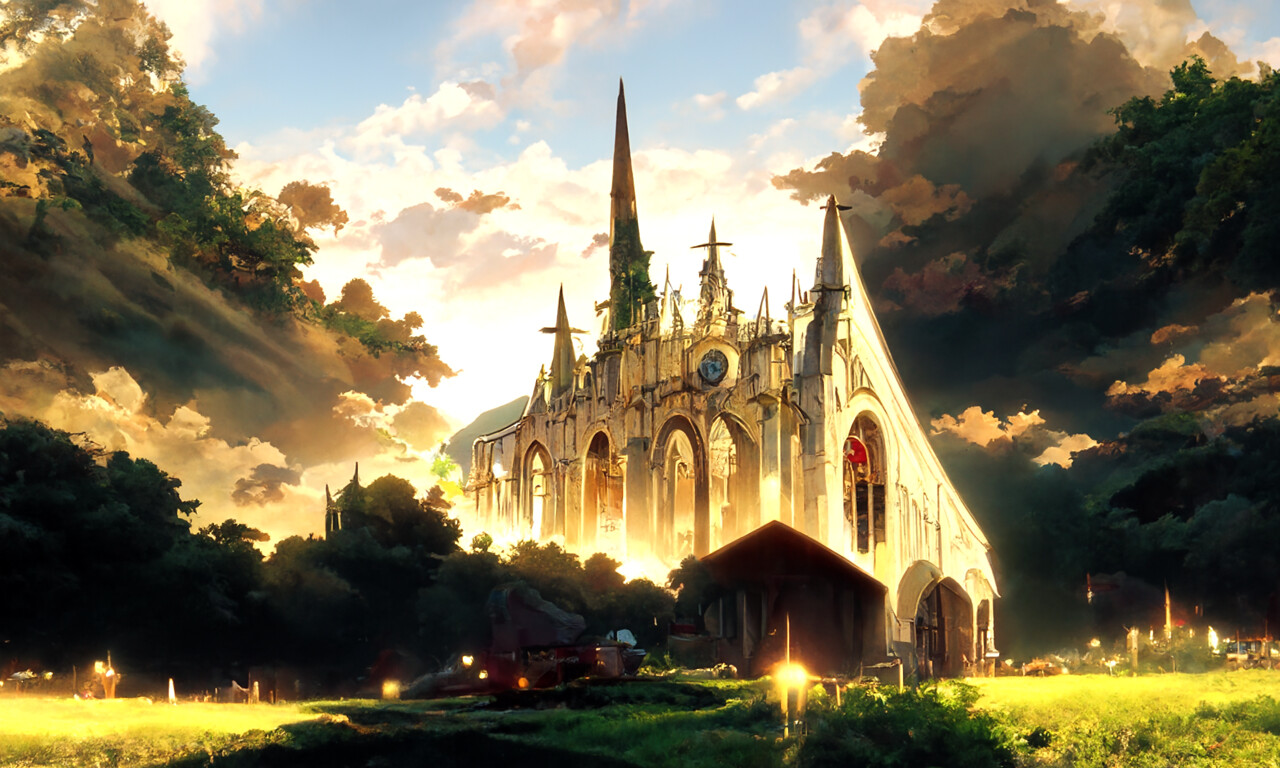 ArtStation - Gothic Church x Shinkai Makoto By Disco Diffusion