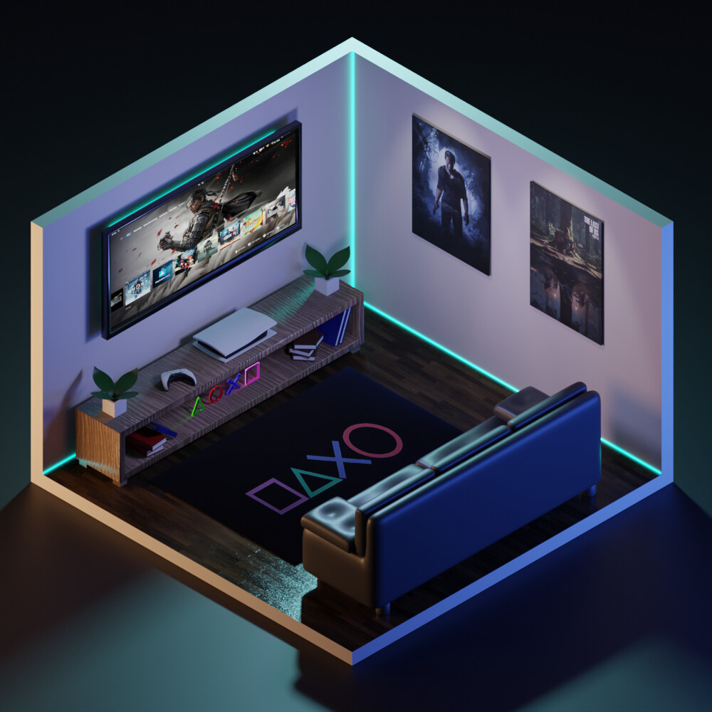 ArtStation - Isometric Low-Poly Gaming Room