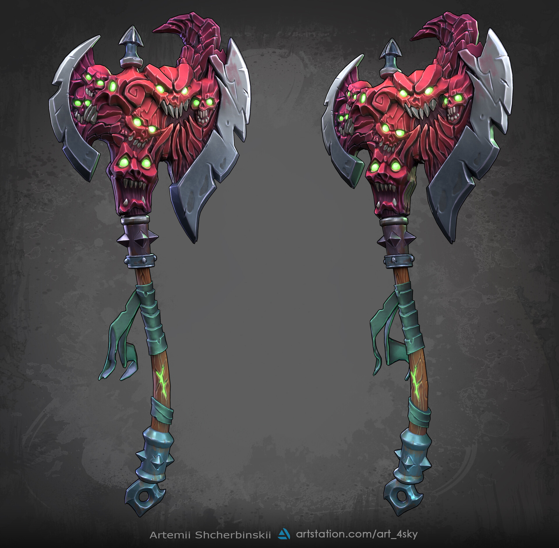 Artemii Shcherbinskii - Stylized Skulls Axe