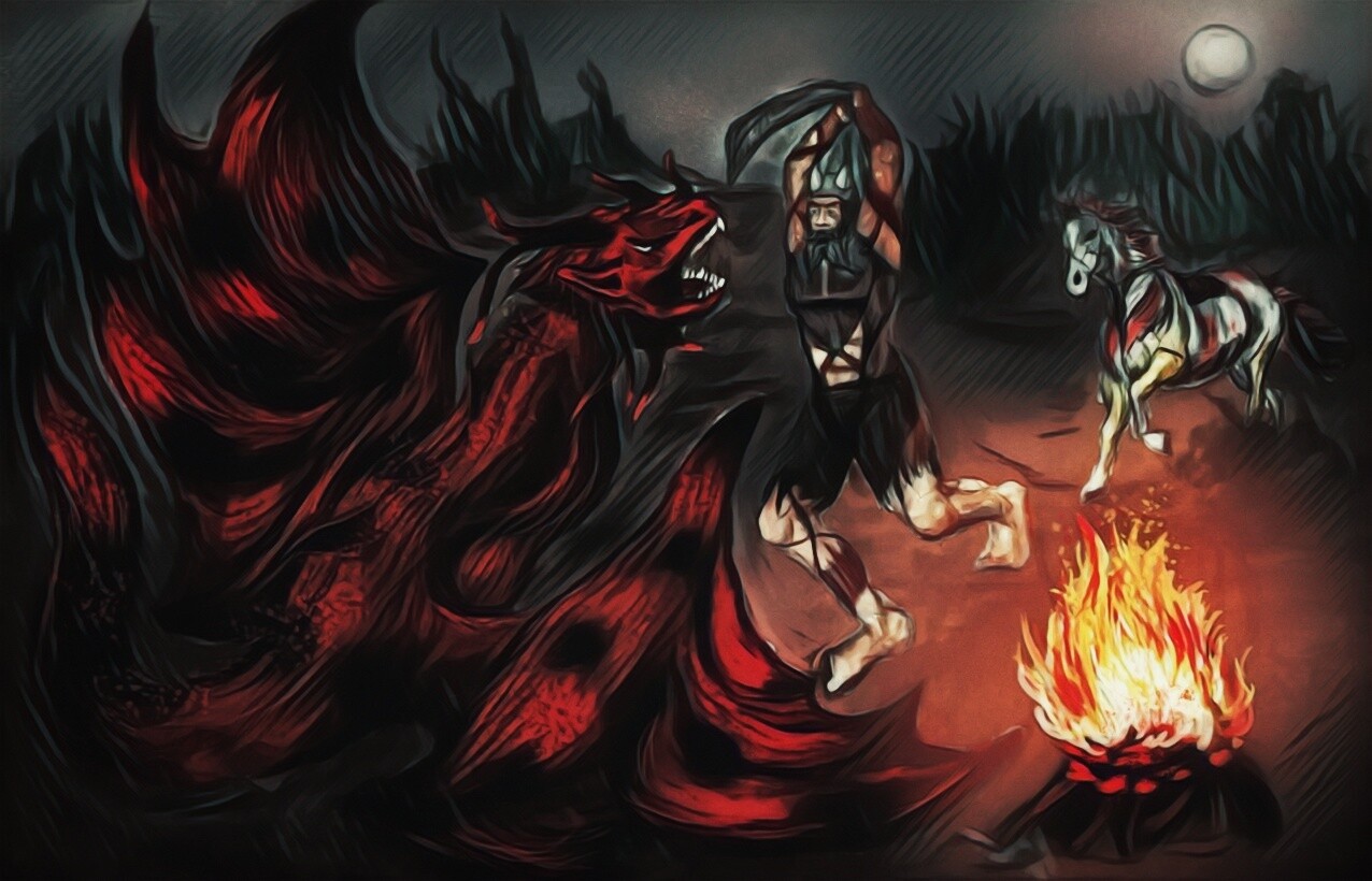 ArtStation - dragon 🐉 and rostam fighting