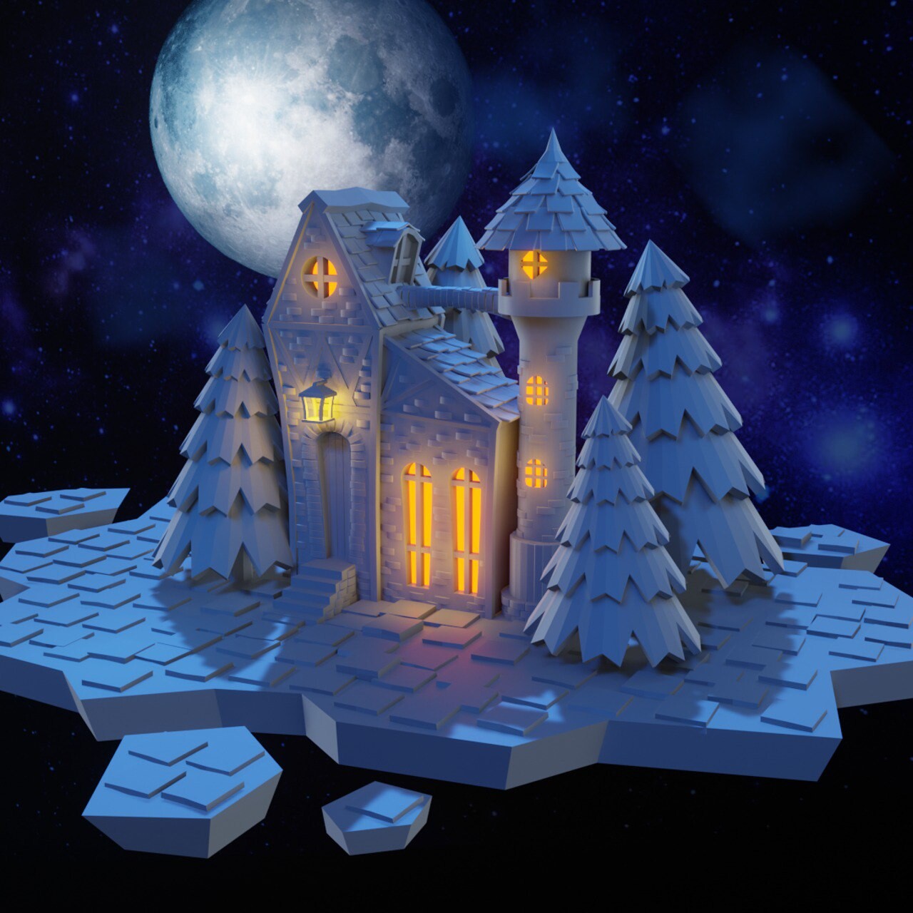 ArtStation - Castle under moon