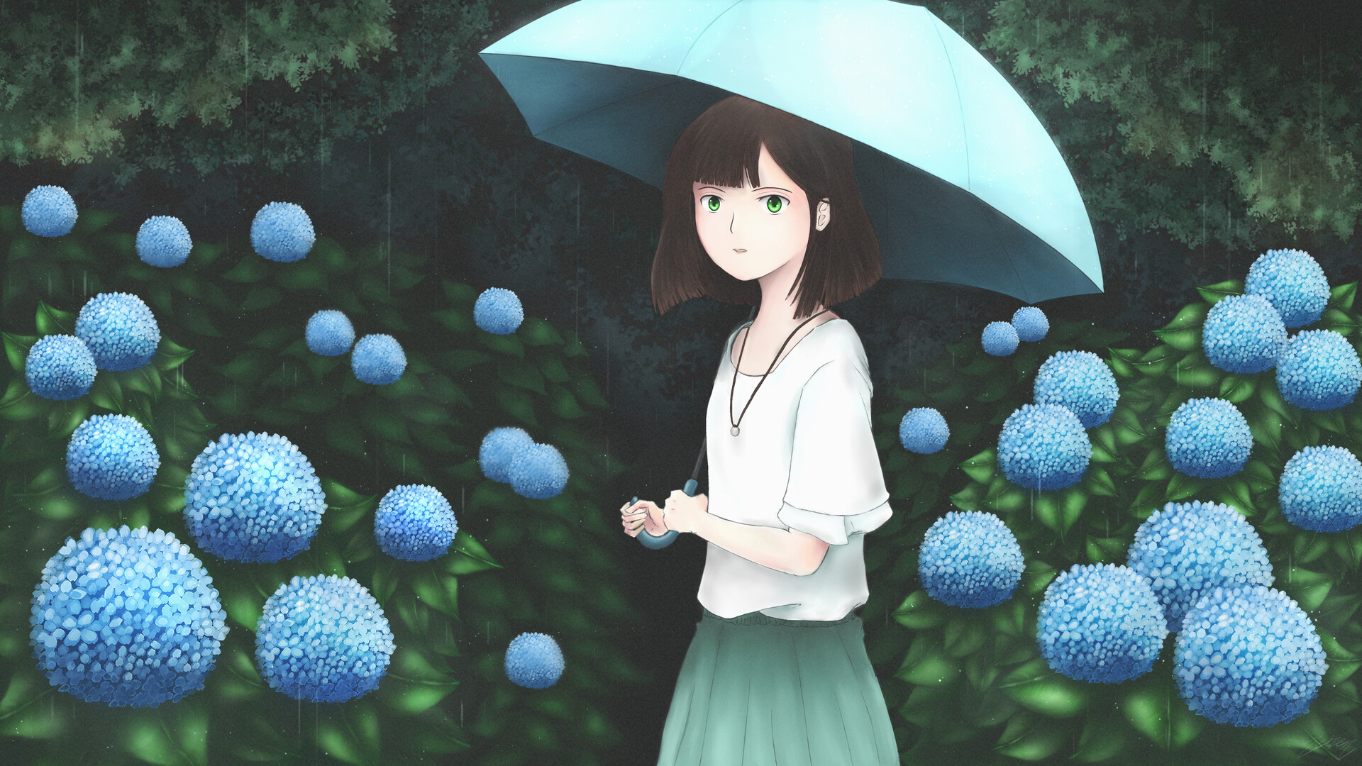ArtStation - A Girl with Blue Hydrangea