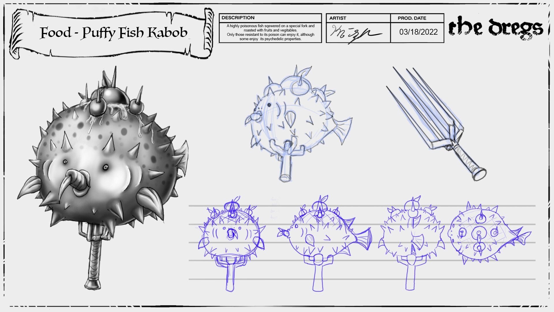 ArtStation - Food Prop - Puffy Fish Kabob
