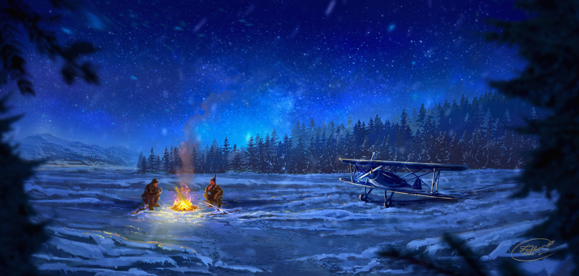 ArtStation - Winter Night by the Fire