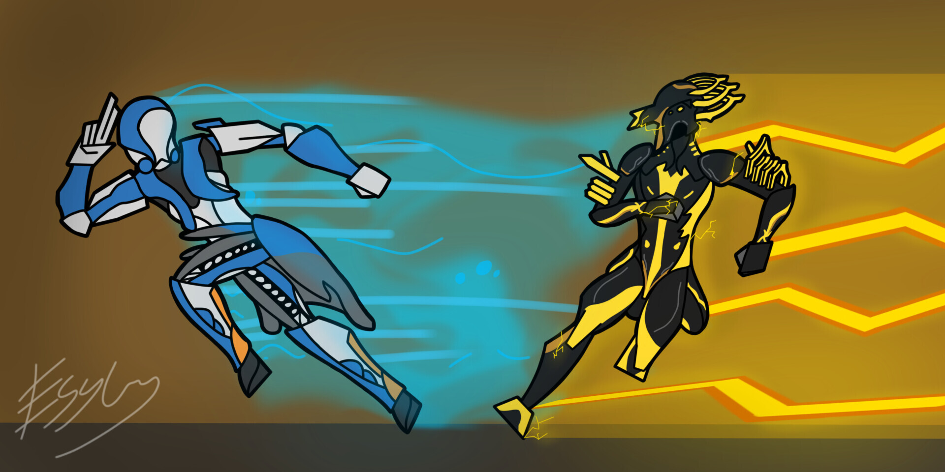ArtStation - Warframe Volt vs Gauss Drawing