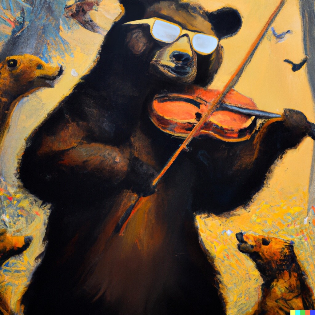 ArtStation - “A bear playing the violin for a crowed” made by Dalle OpenAi