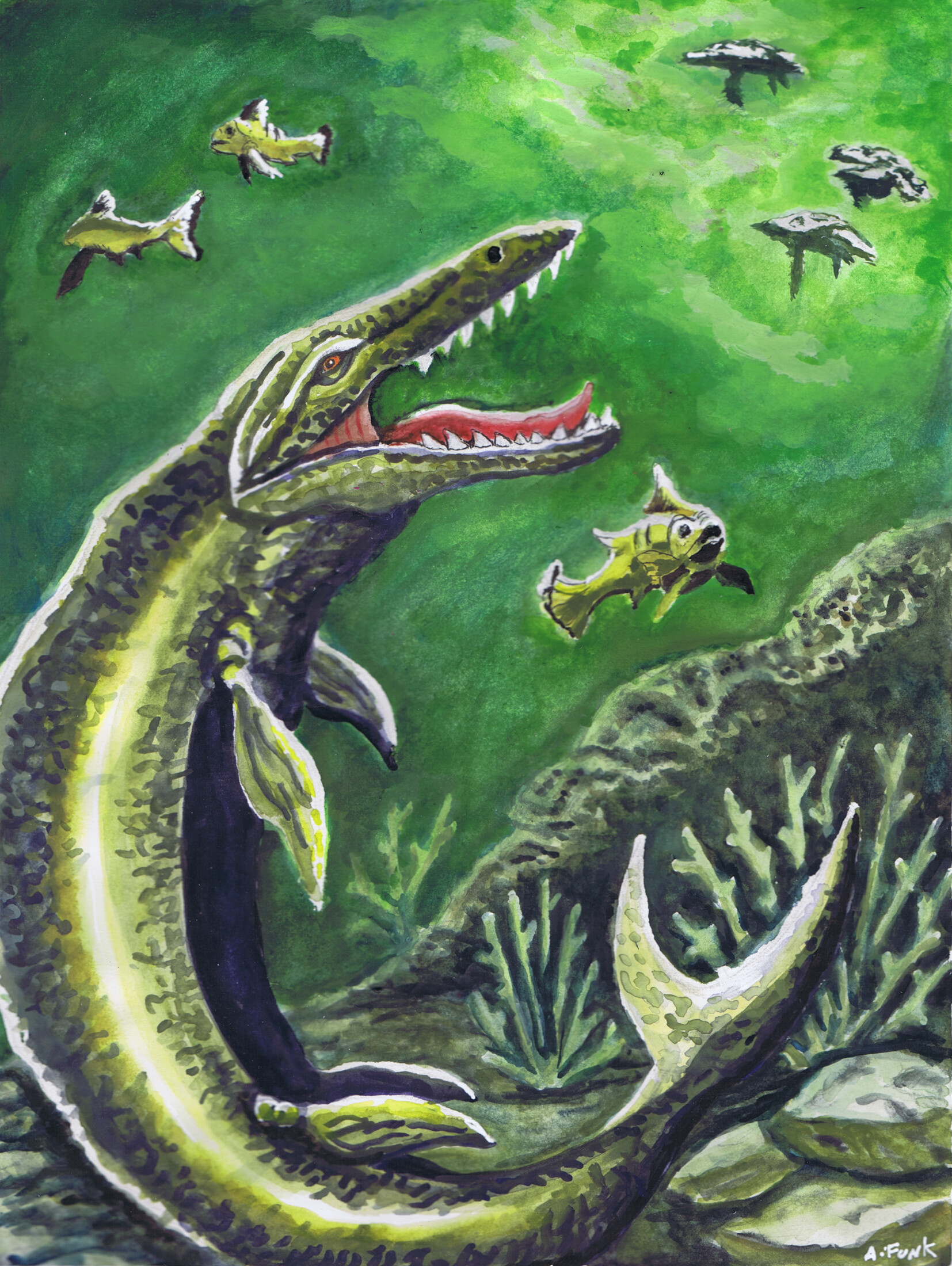 ArtStation - Mosasaurus Watercolor Painting