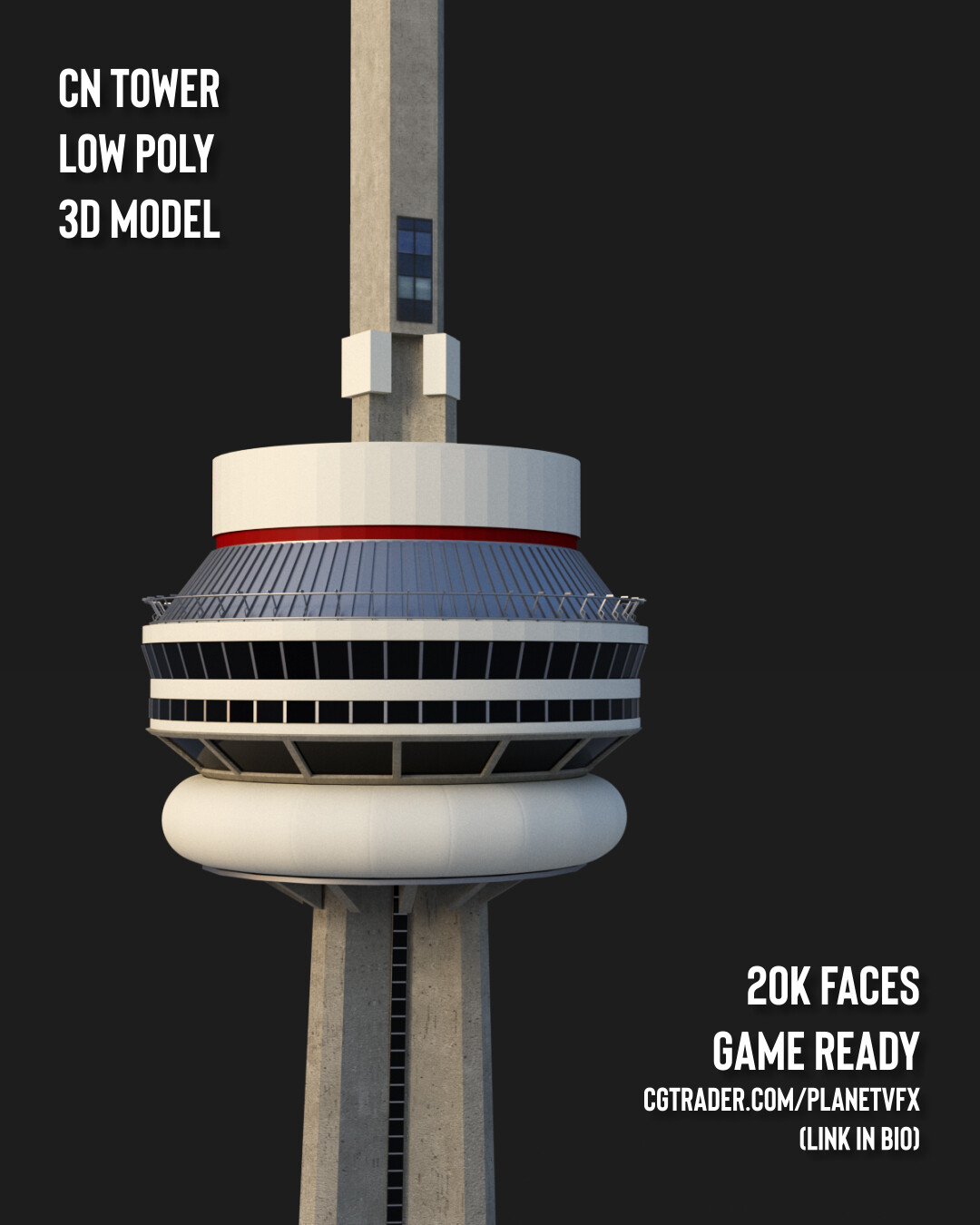Planetvfx - Cn Tower Low Poly 3d Model