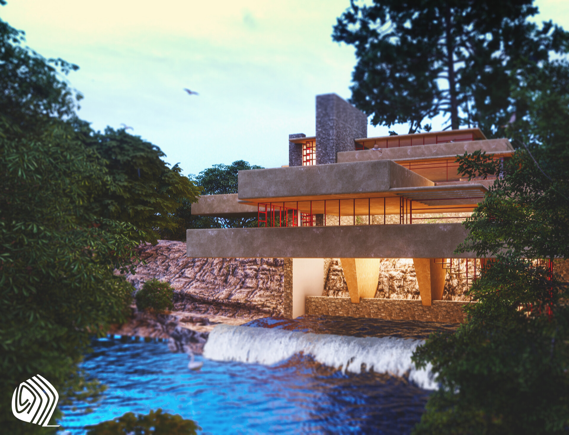 ArtStation - Falling Water - Frank Lloyd Wright