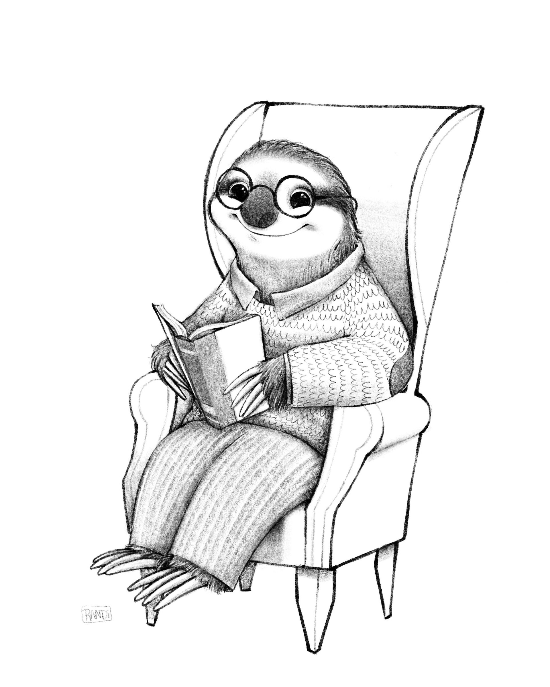 ArtStation - George the Sloth Reads a Book