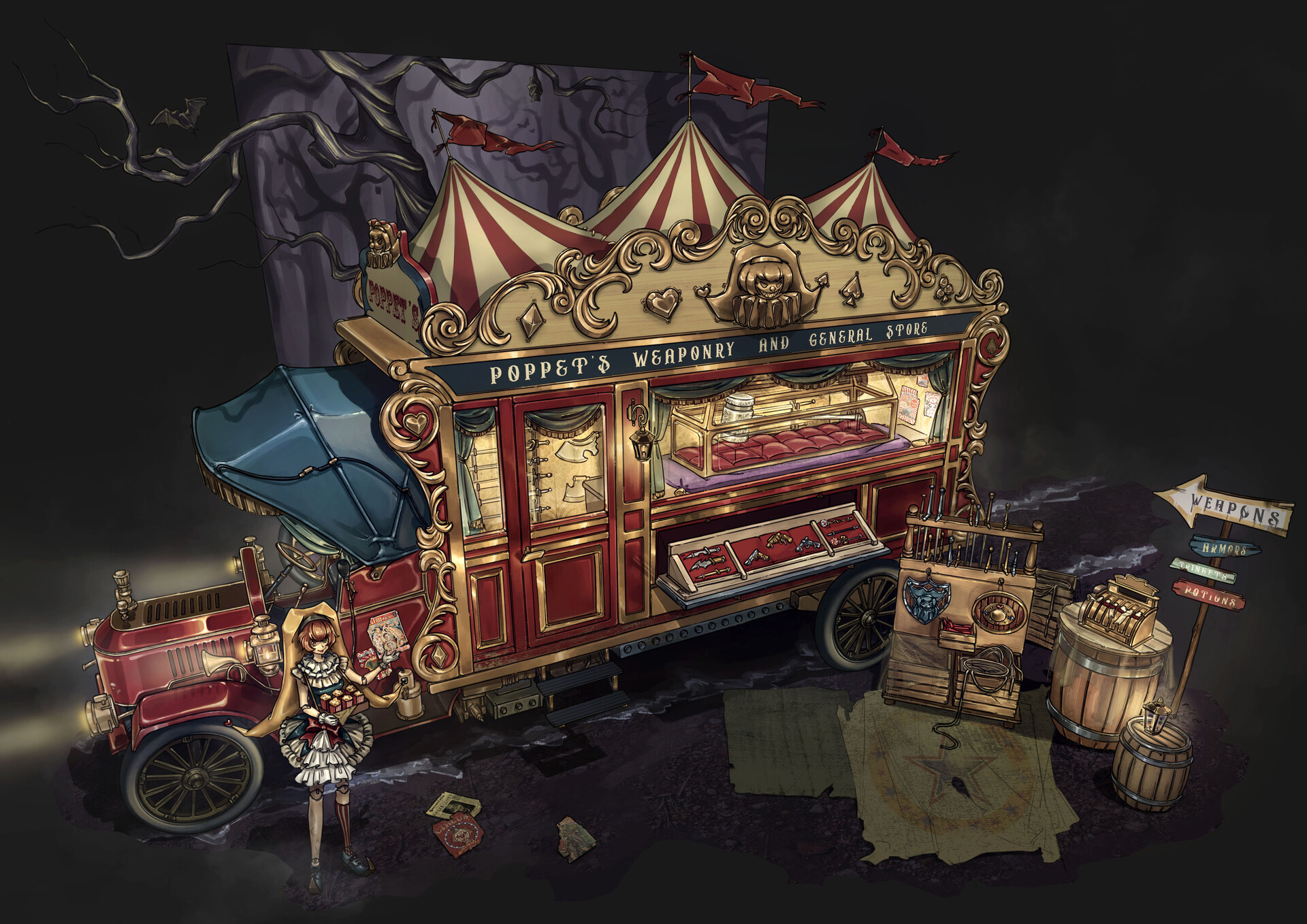 ArtStation - A traveling merchant: Poppet's Weaponry and General Store