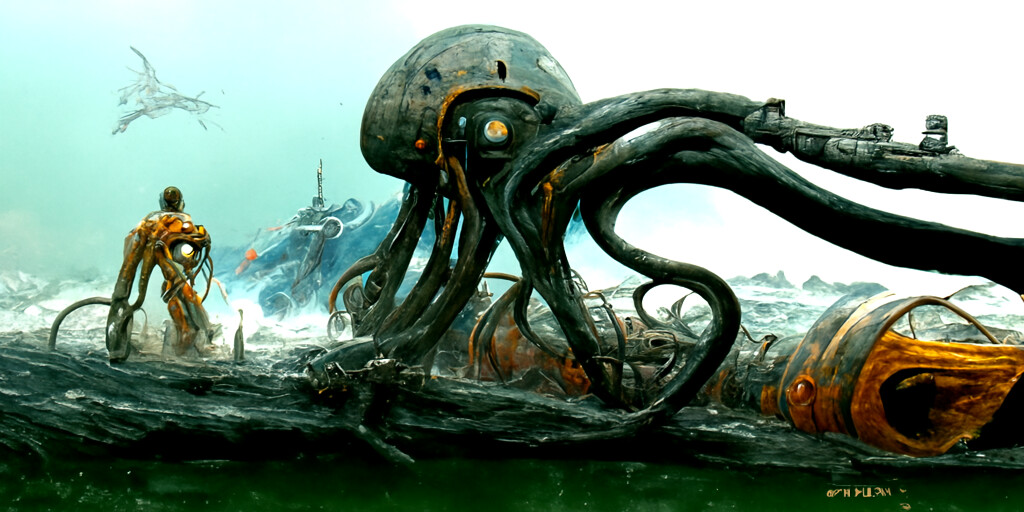 ArtStation - A Rogue Mechanical Kraken Dismantles a Submarine