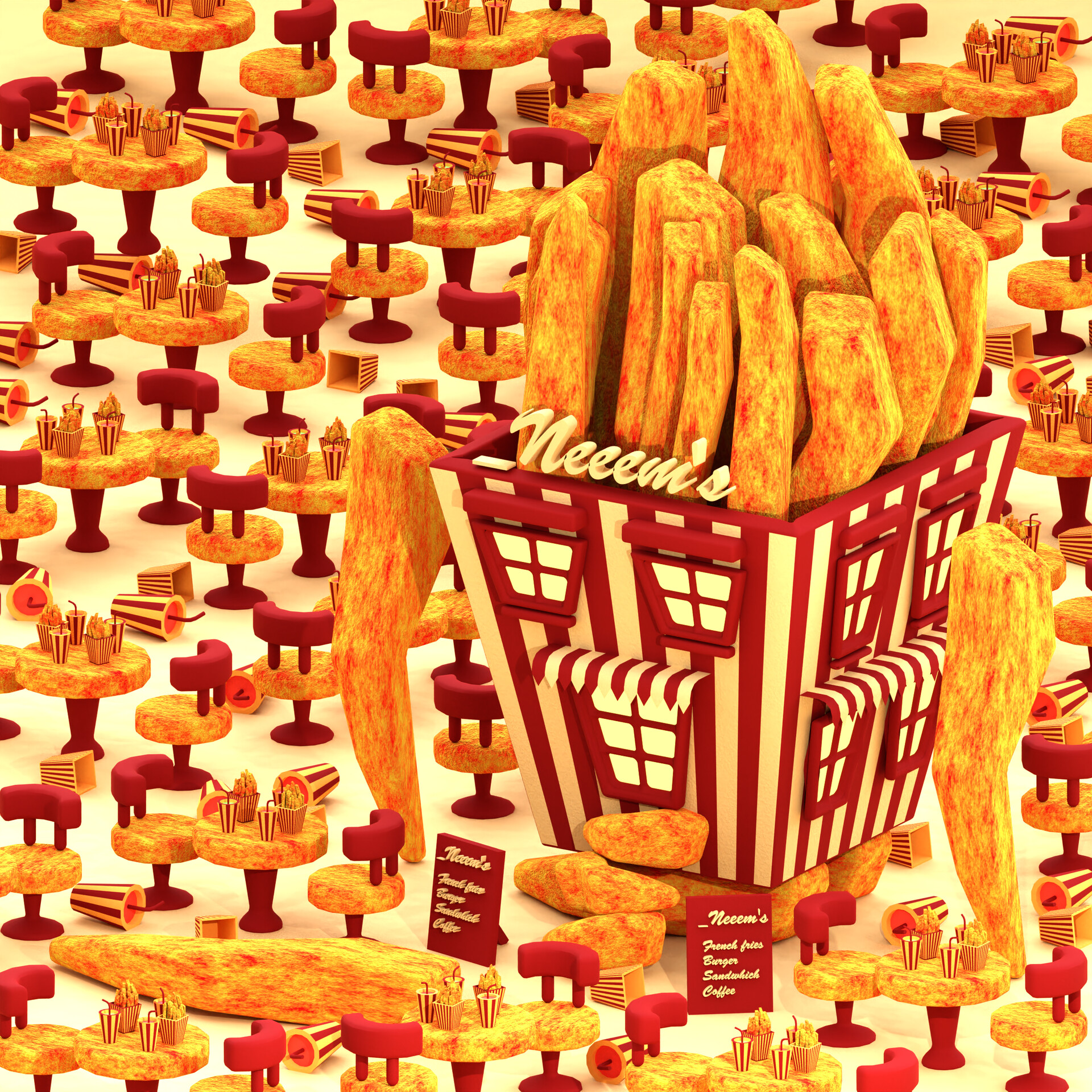 ArtStation - French Fries Themed Cafe